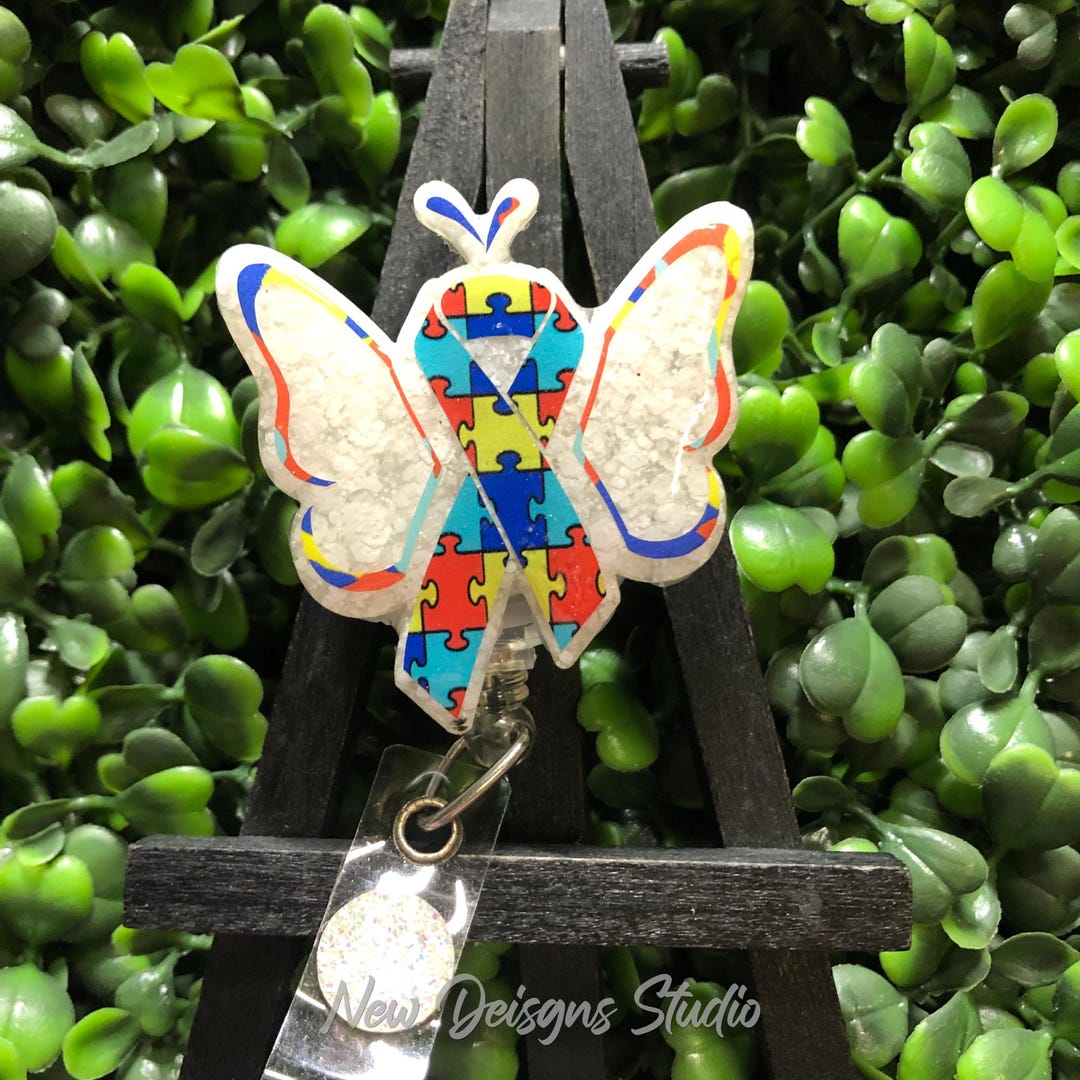 Autism Butterfly Awareness Ribbon ID Holder, Awareness Badge Reels ...