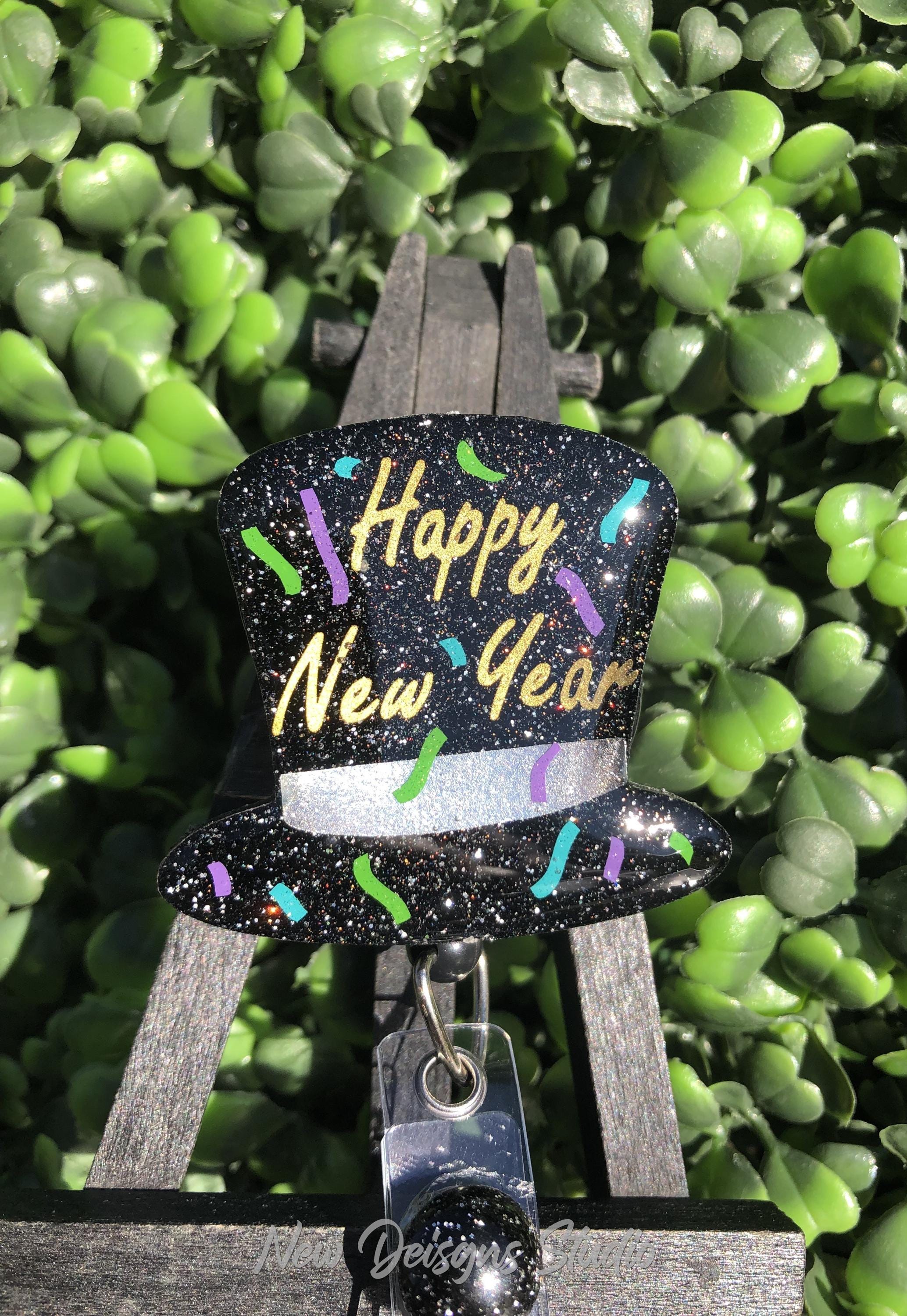 New Years Badge Holder, Top Hat ID Pull, Happy New Year Hat ID Holder ...