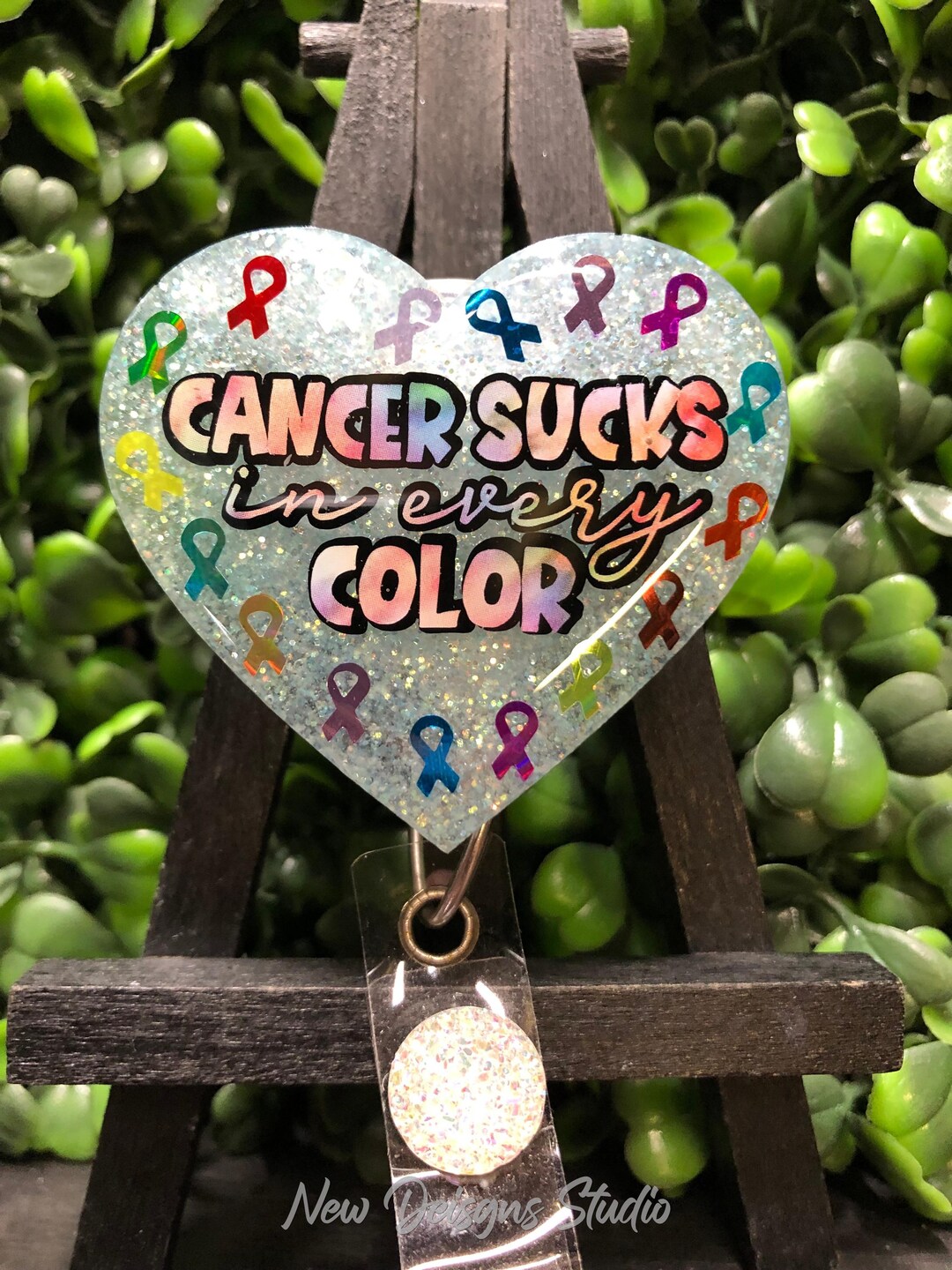 Cancer Awareness Ribbon Badge Reel: Aqua Glitter Oncology ID Holder - Etsy
