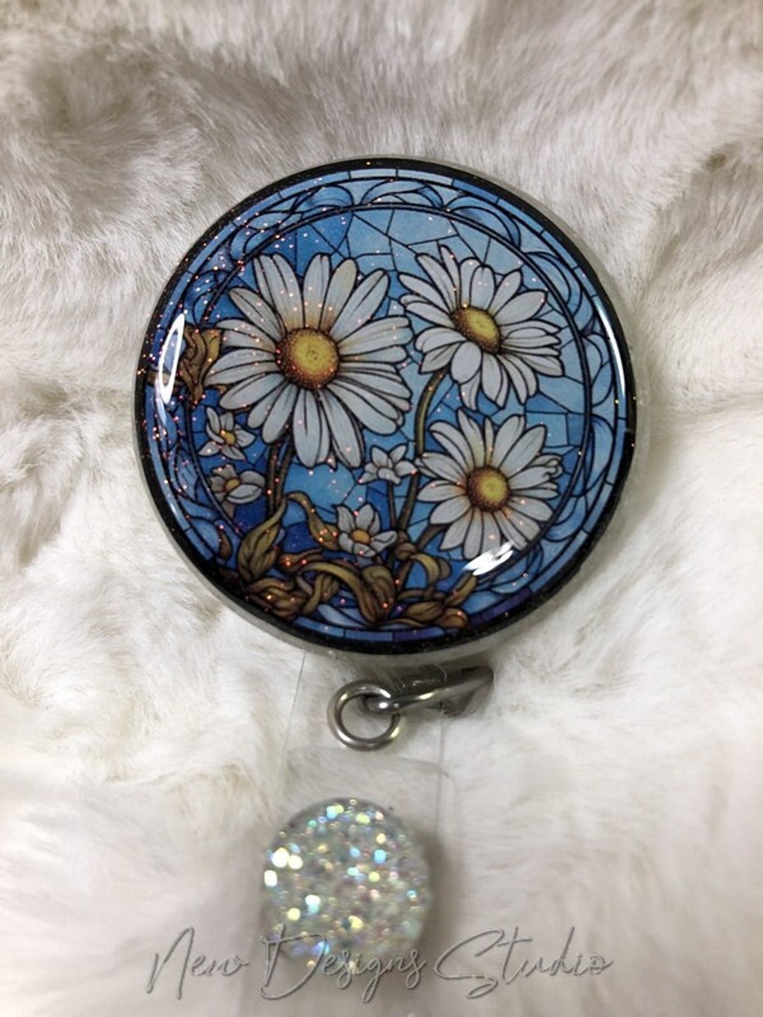 Daisy ID Holder, Stained Glass Floral Badge Reel, Summer ID Clip, Gift ...
