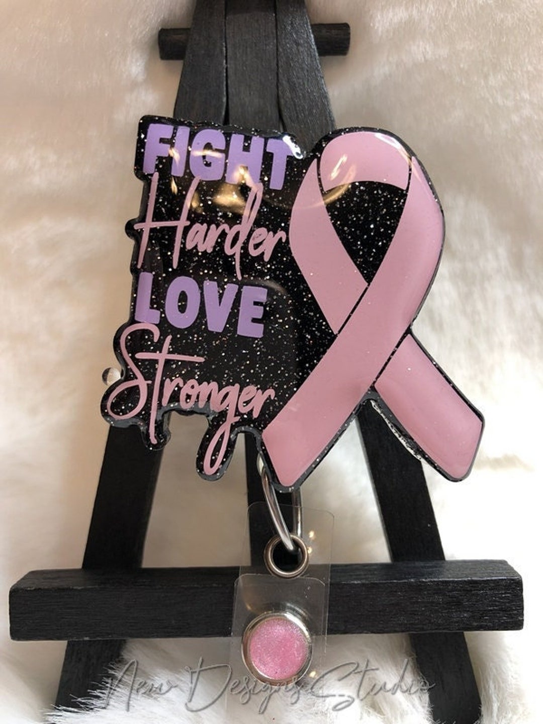 Lung Cancer ID Holder, Fight Harder Badge Reel, Awareness Ribbon ID ...