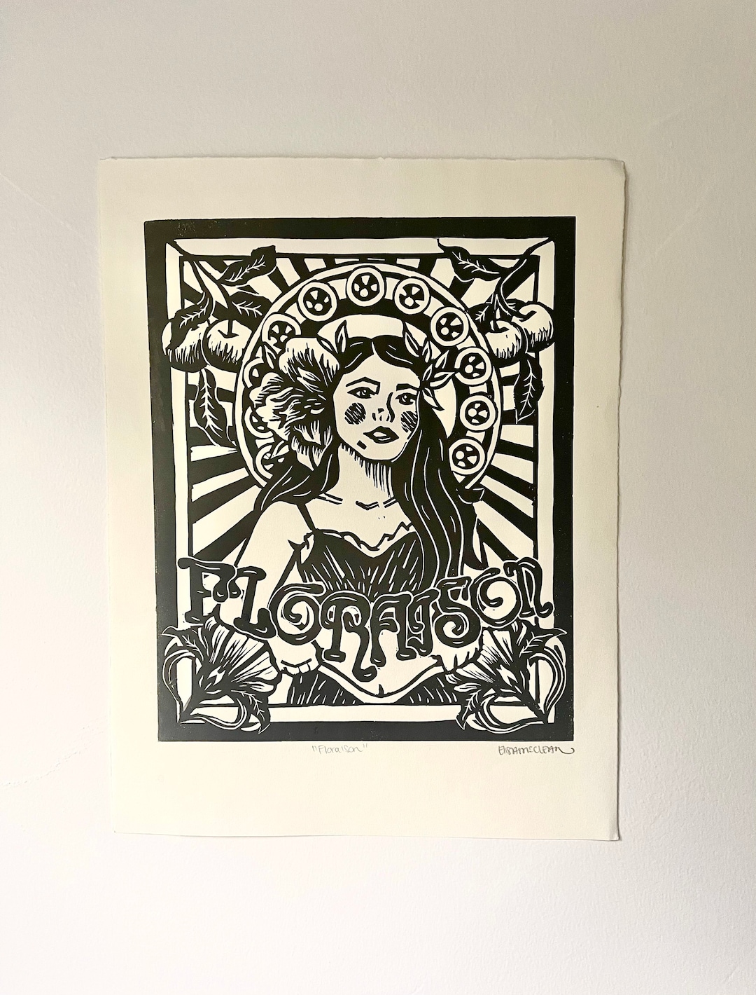 Art Nouveau Lady Linocut - Etsy