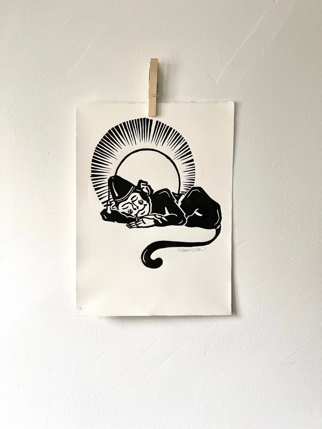 Sleeping Monkey Linocut - Etsy