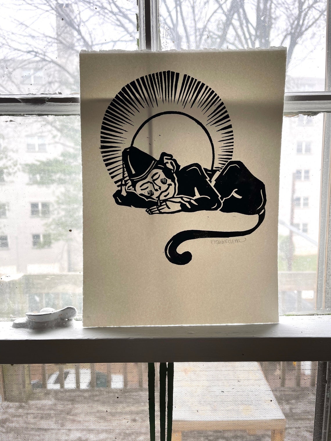Sleeping Monkey Linocut - Etsy