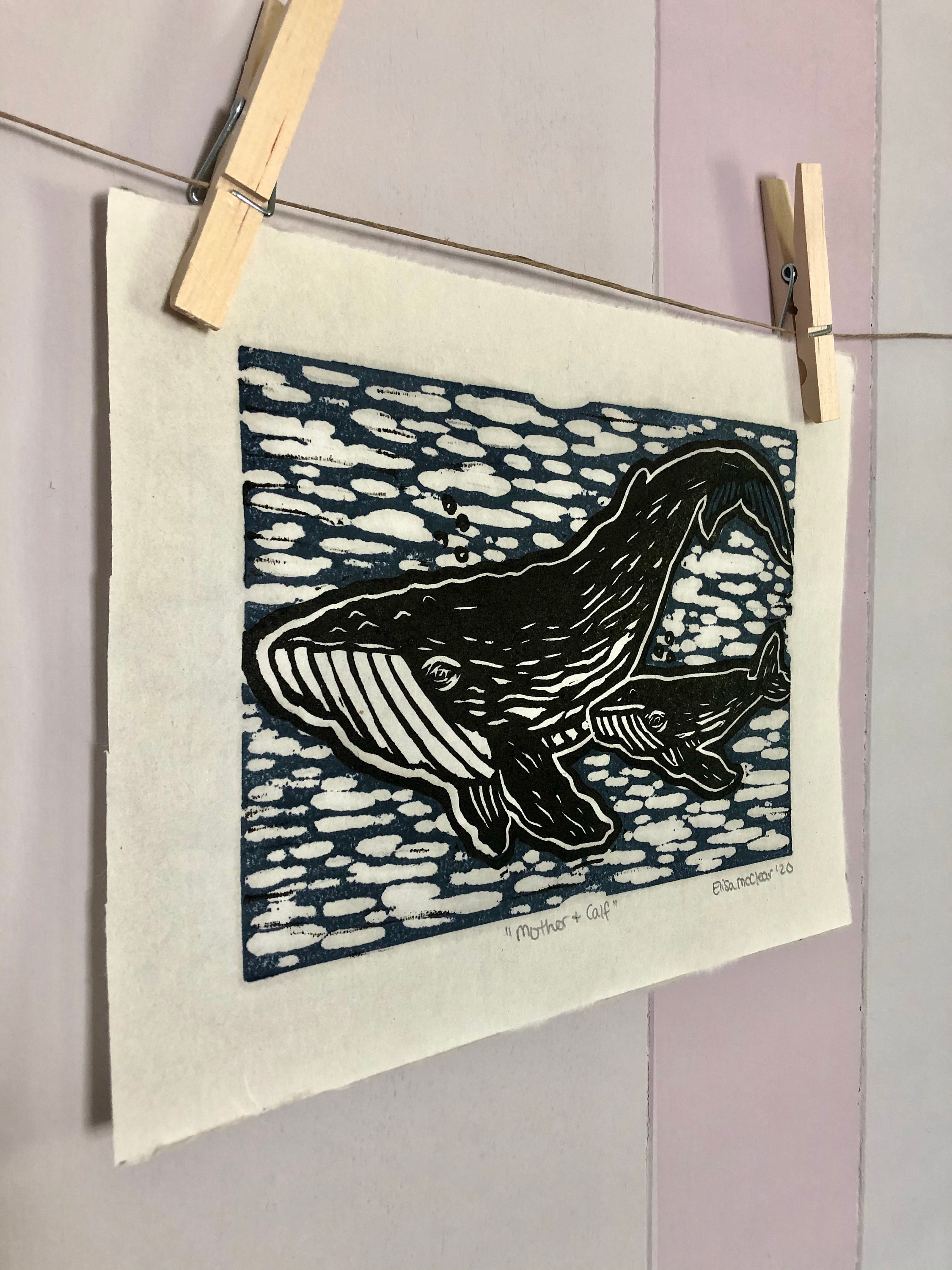 Handmade Whale Linocut Print - Etsy