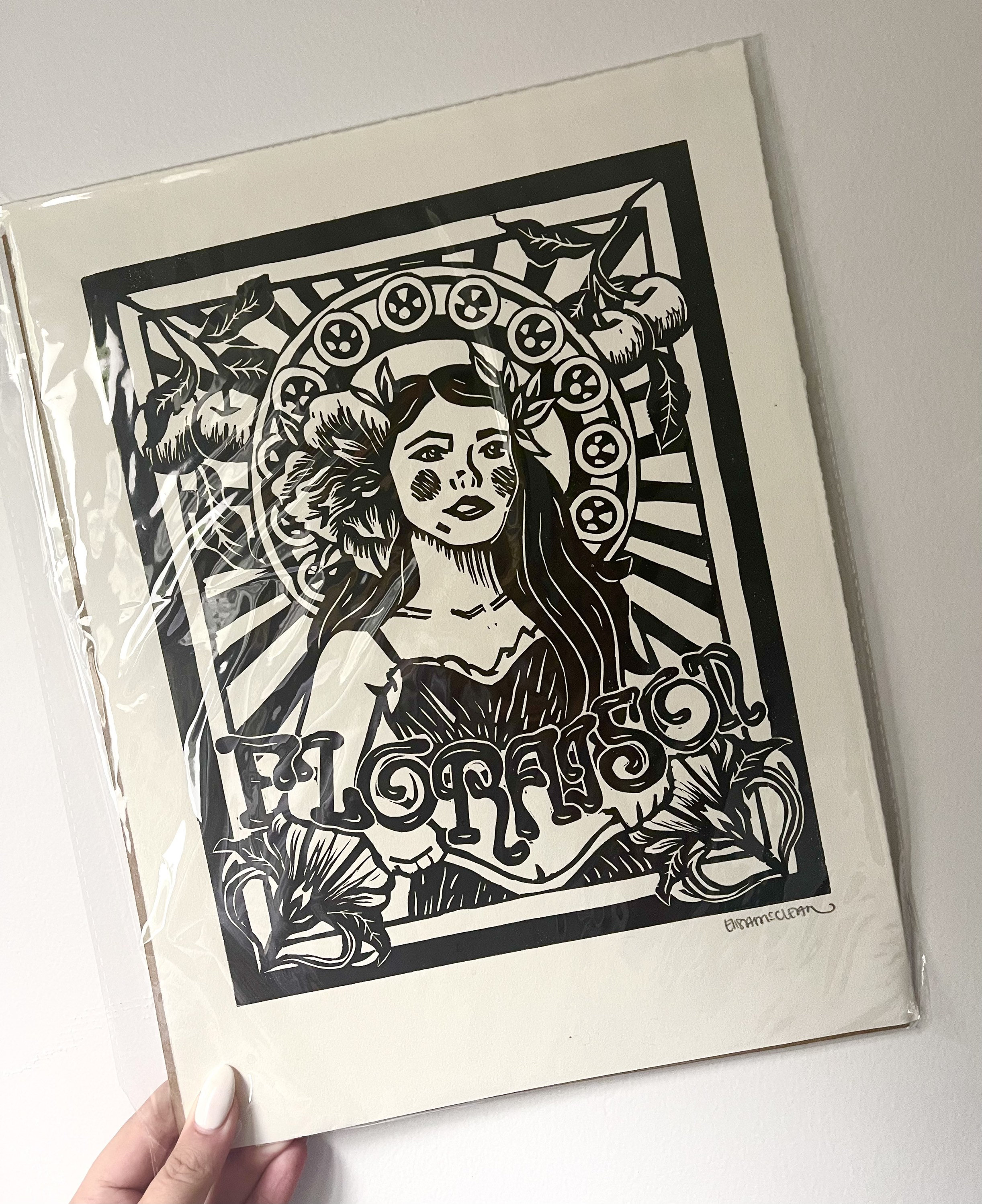Art Nouveau Lady Linocut - Etsy
