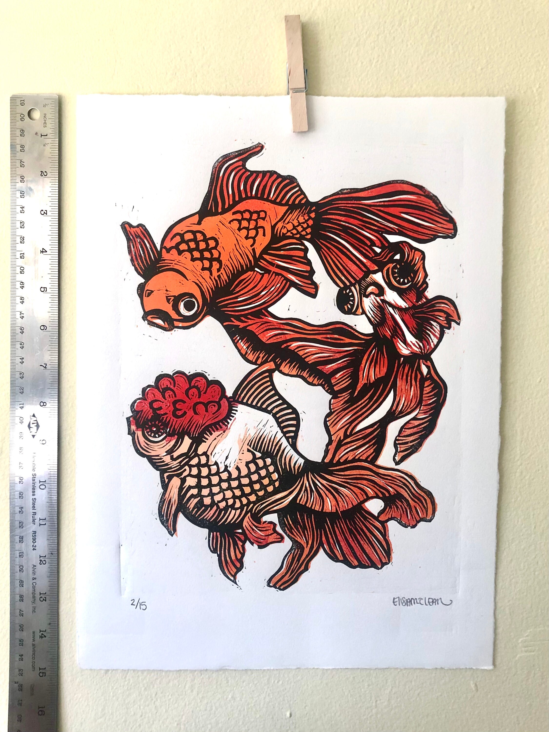 Swimming Fish Linoleum Print | Etsy