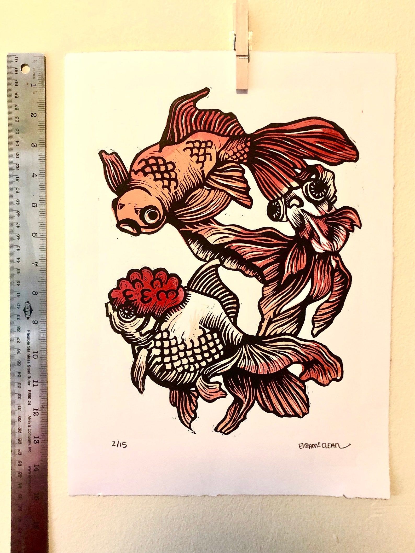 Swimming Fish Linoleum Print | Etsy