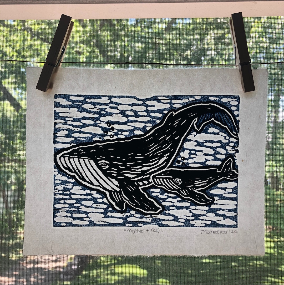 Handmade Whale Linocut Print - Etsy