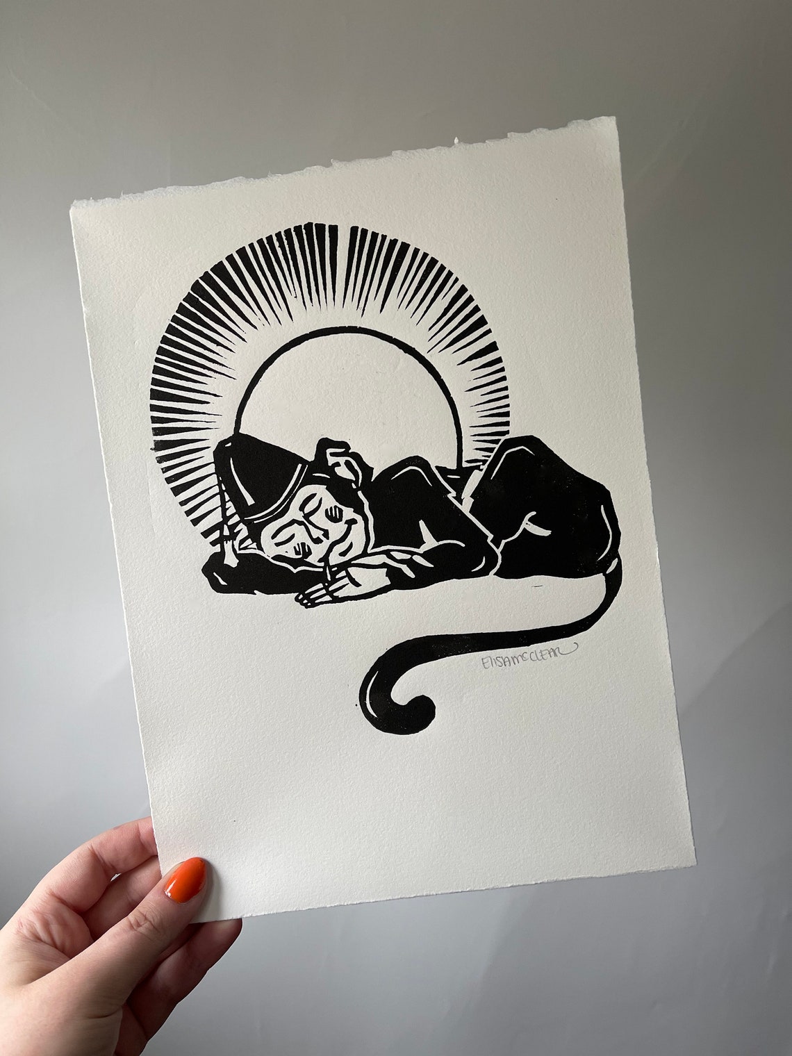 Sleeping Monkey Linocut - Etsy