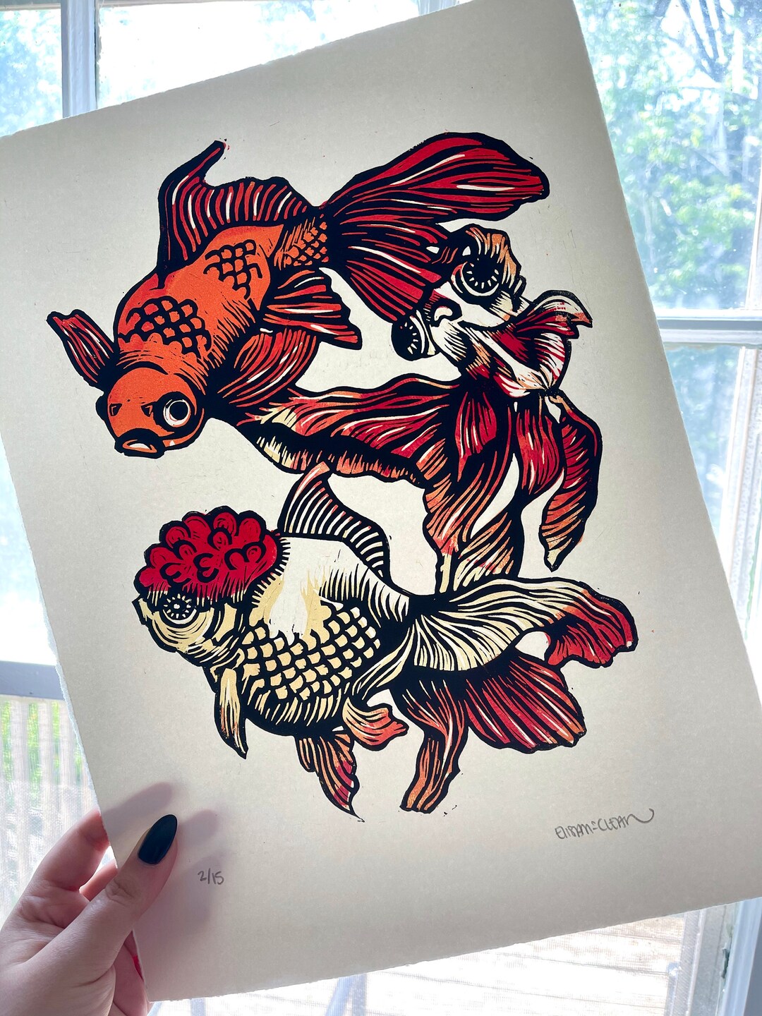 Swimming Fish Linoleum Print - Etsy
