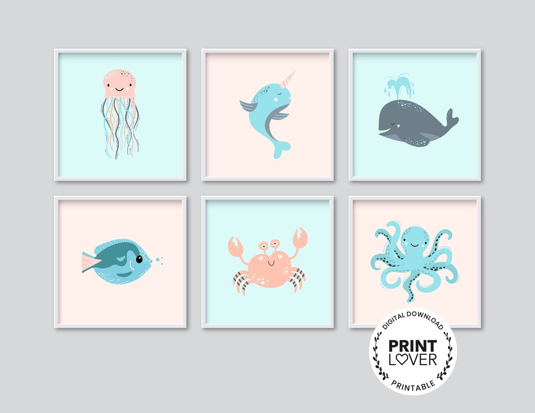 Marine Animals Printable Posters Set - Etsy