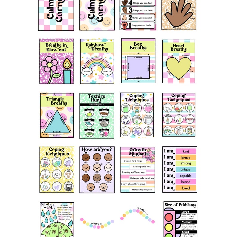 Bright Rainbow Classroom Decor | Classroom Calm Down Corner Posters ...