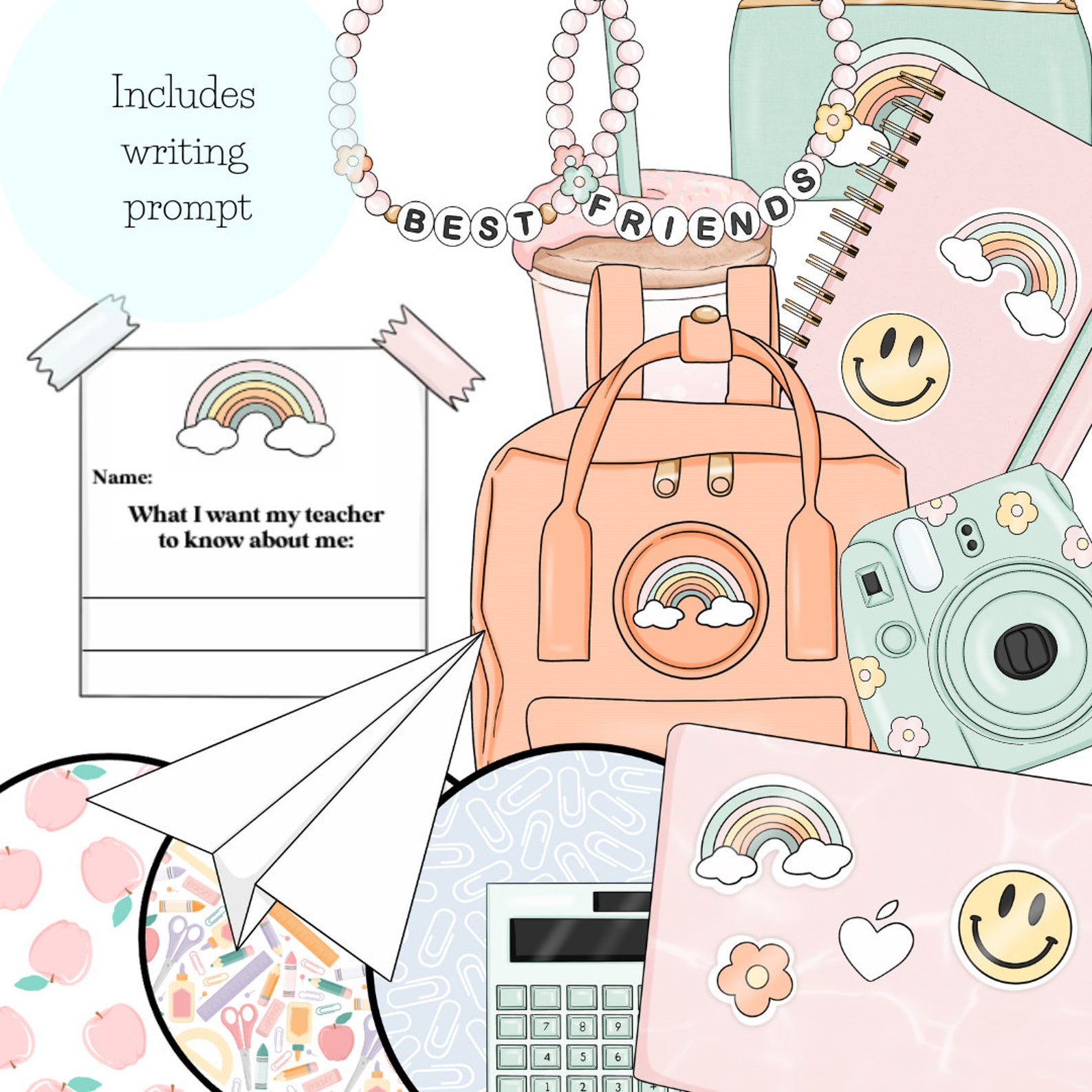 Back to School Bulletin Board | Pretty Pastel School Supplies | Smiley ...