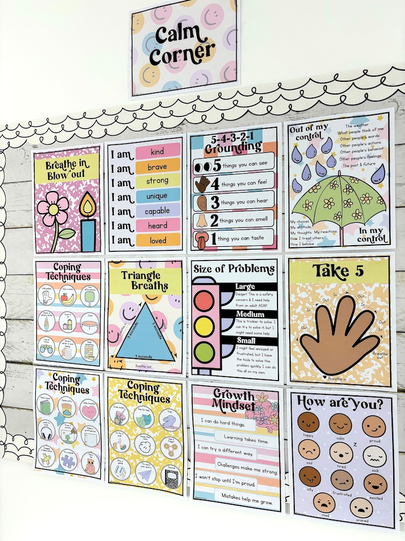 Bright Rainbow Classroom Decor | Classroom Calm Down Corner Posters ...