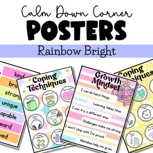 Bright Rainbow Classroom Decor | Classroom Calm Down Corner Posters ...