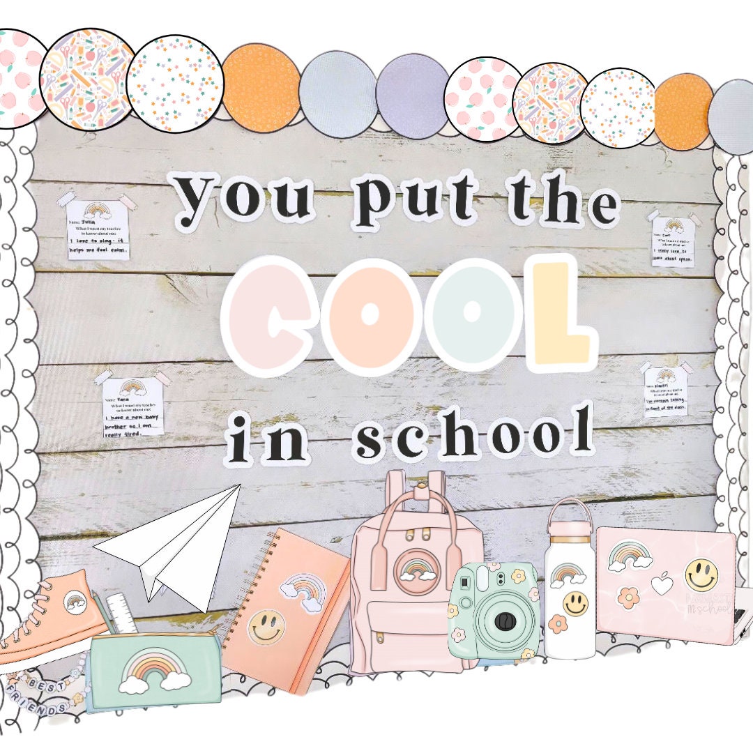 Back to School Bulletin Board | Pretty Pastel School Supplies | Smiley ...