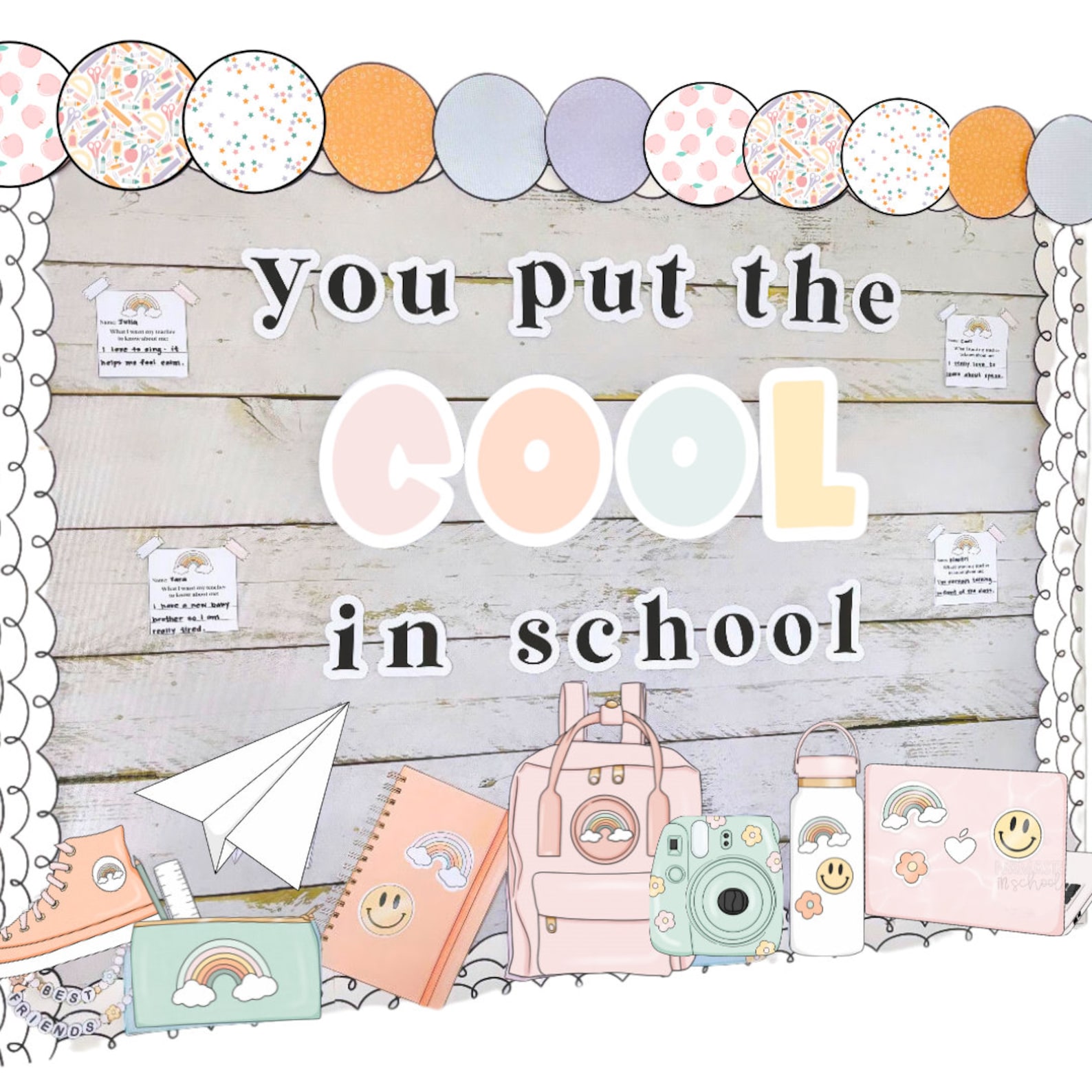 Back to School Bulletin Board | Pretty Pastel School Supplies | Smiley ...