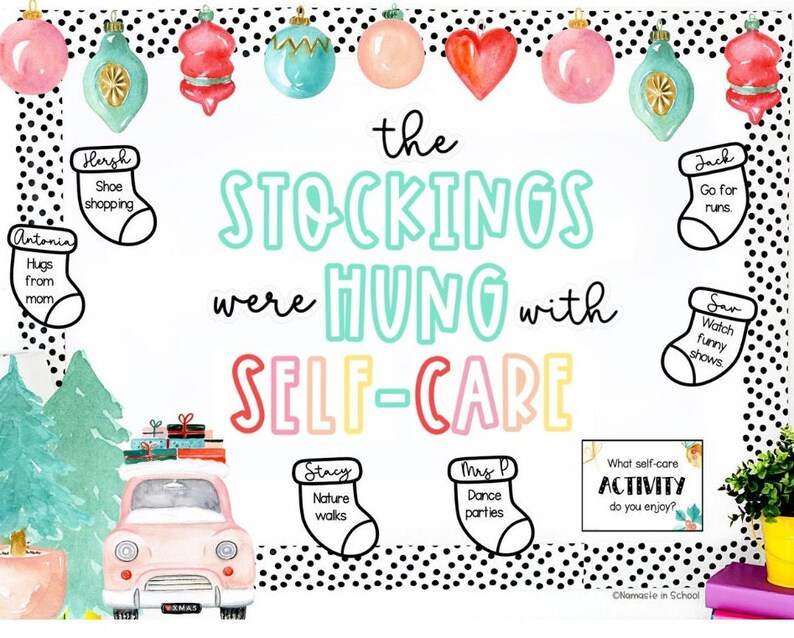 Christmas Bulletin Board Kit Self Care Printable | Staff Morale Teacher ...
