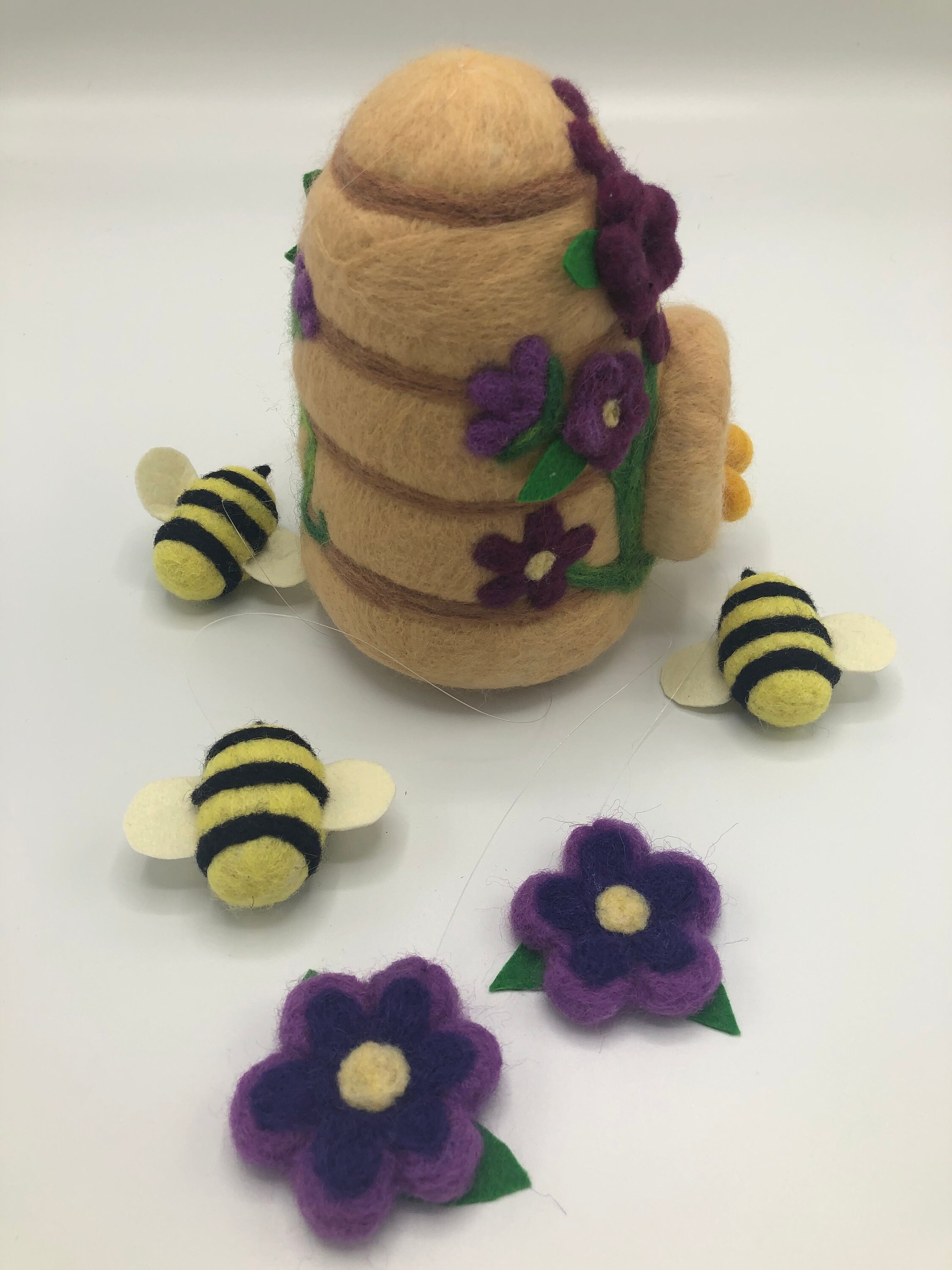 Needle Felted Beehive With Flowers and Bees Mobile Honey Bee Baby ...