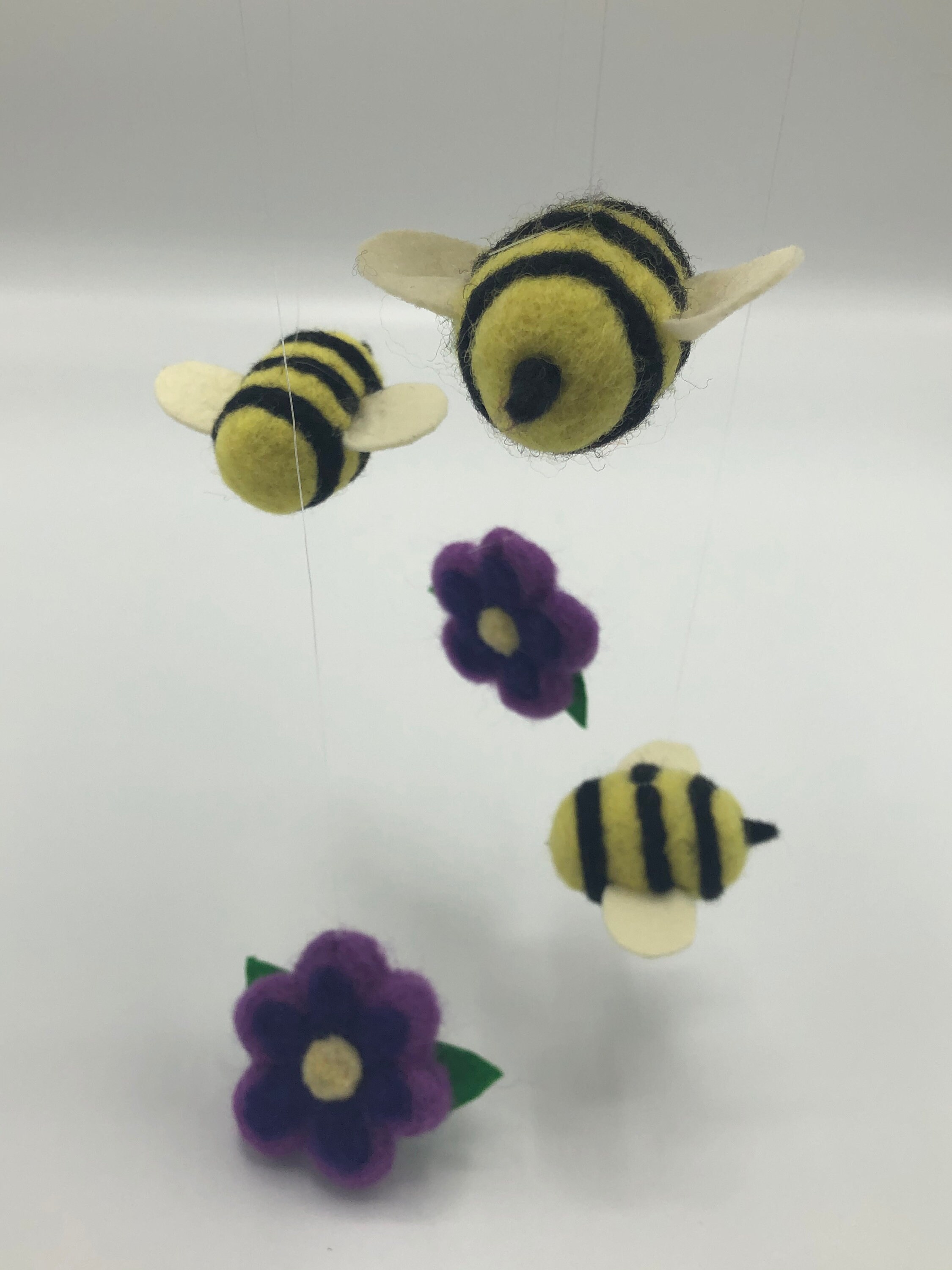 Needle Felted Beehive With Flowers and Bees Mobile Honey Bee Baby ...
