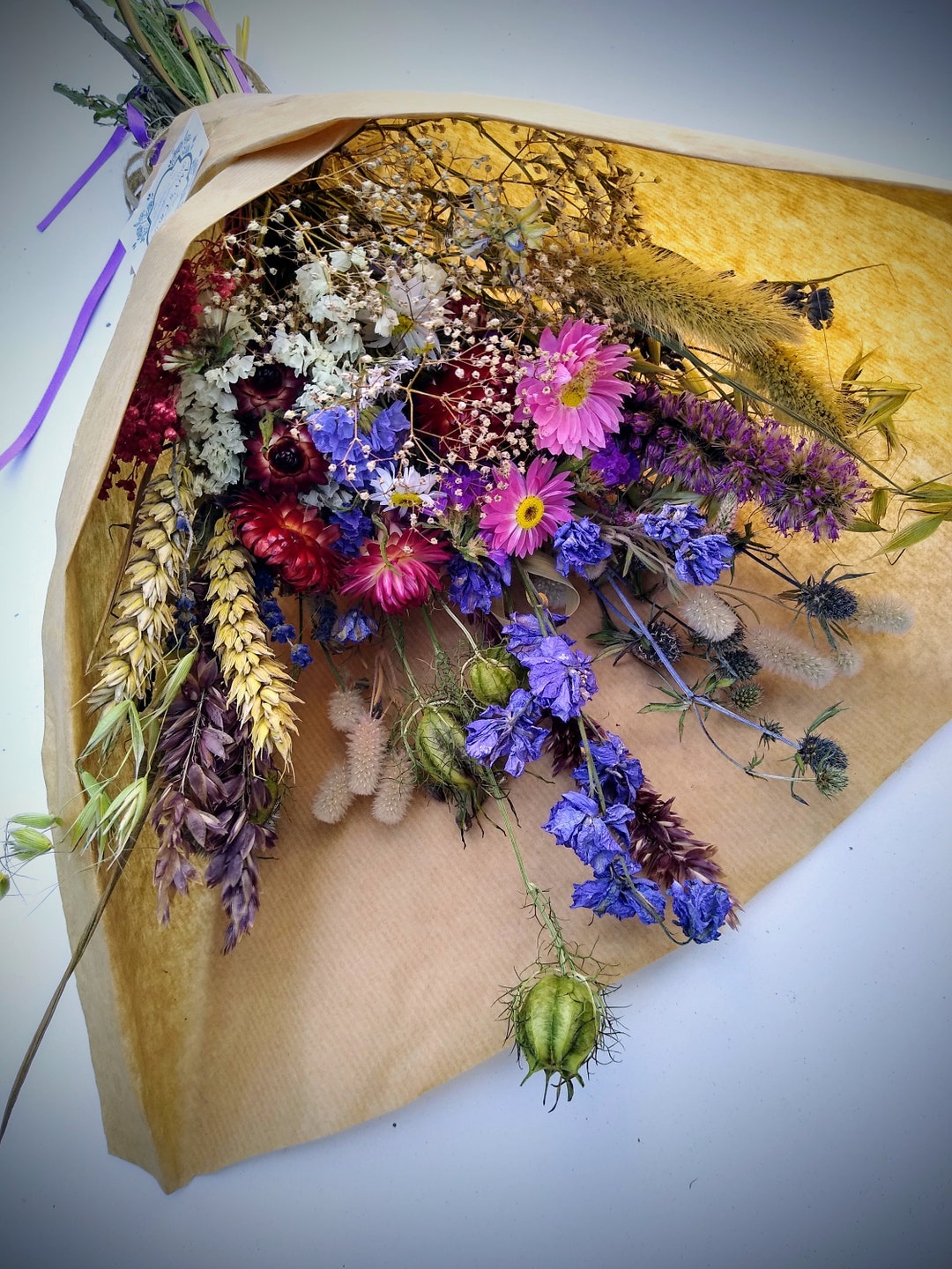 Purple Dried Flower Bouquet Dried Flower Gift 40 X 30cm - Etsy