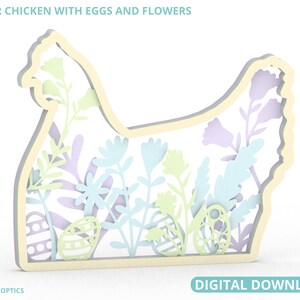 Easter Laser Cut File Chicken With Eggs and Flowers Multilayer SVG ...