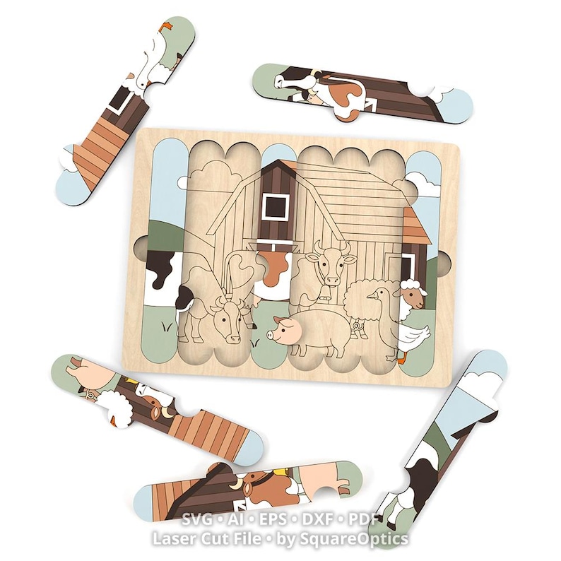 Popsicle Stick Puzzle SVG, Farm Animals Wooden Puzzle for Toddlers ...