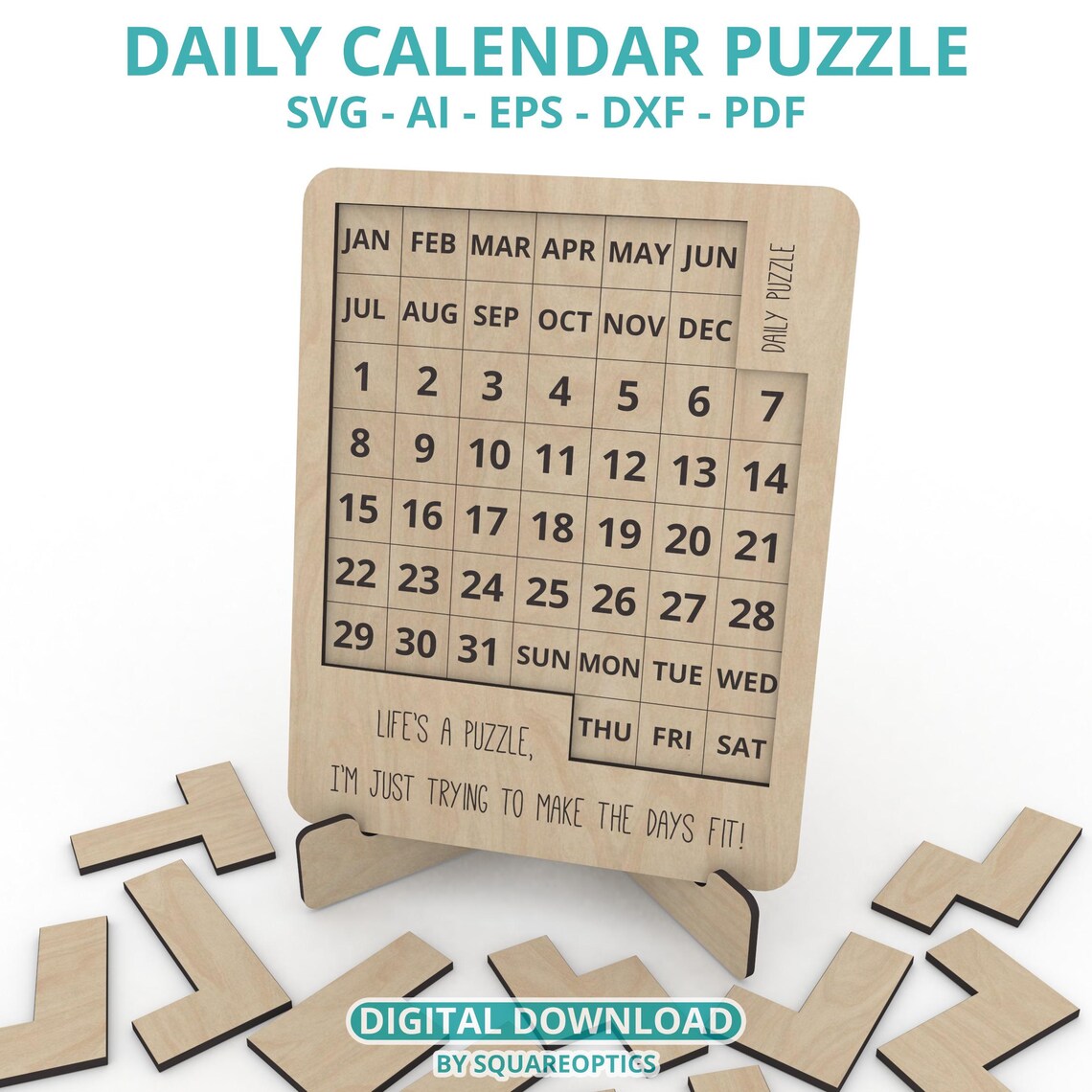 Daily Calendar Puzzle, Perpetual Designed Game, Laser Cut File SVG ...