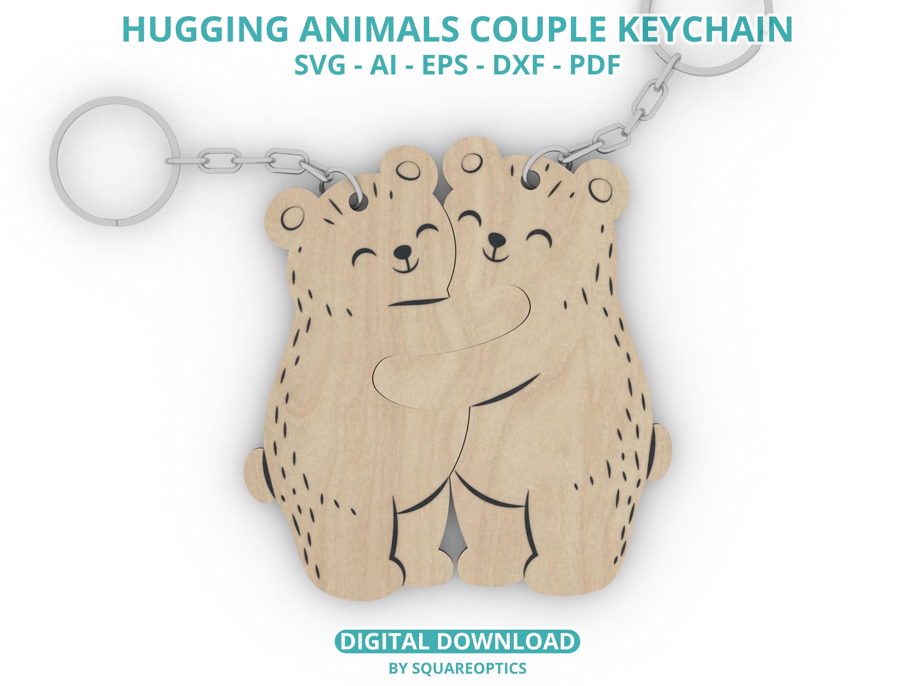 Valentines Couple Gift Keychain Cute Hugging Cuddling Animals Cats Dogs ...