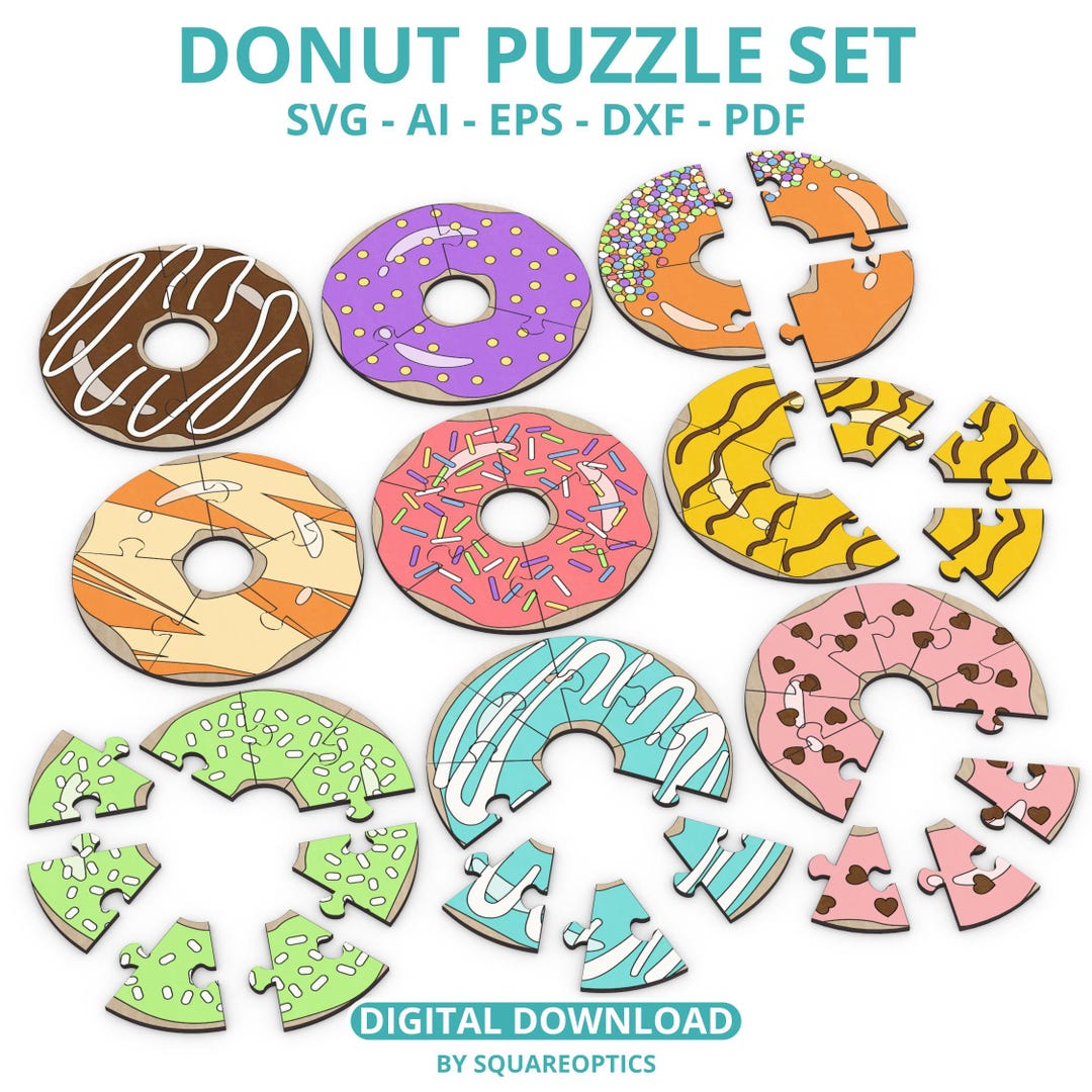 Donut Jigsaw Puzzle Set Laser Cut File for Toddlers and Children SVG ...