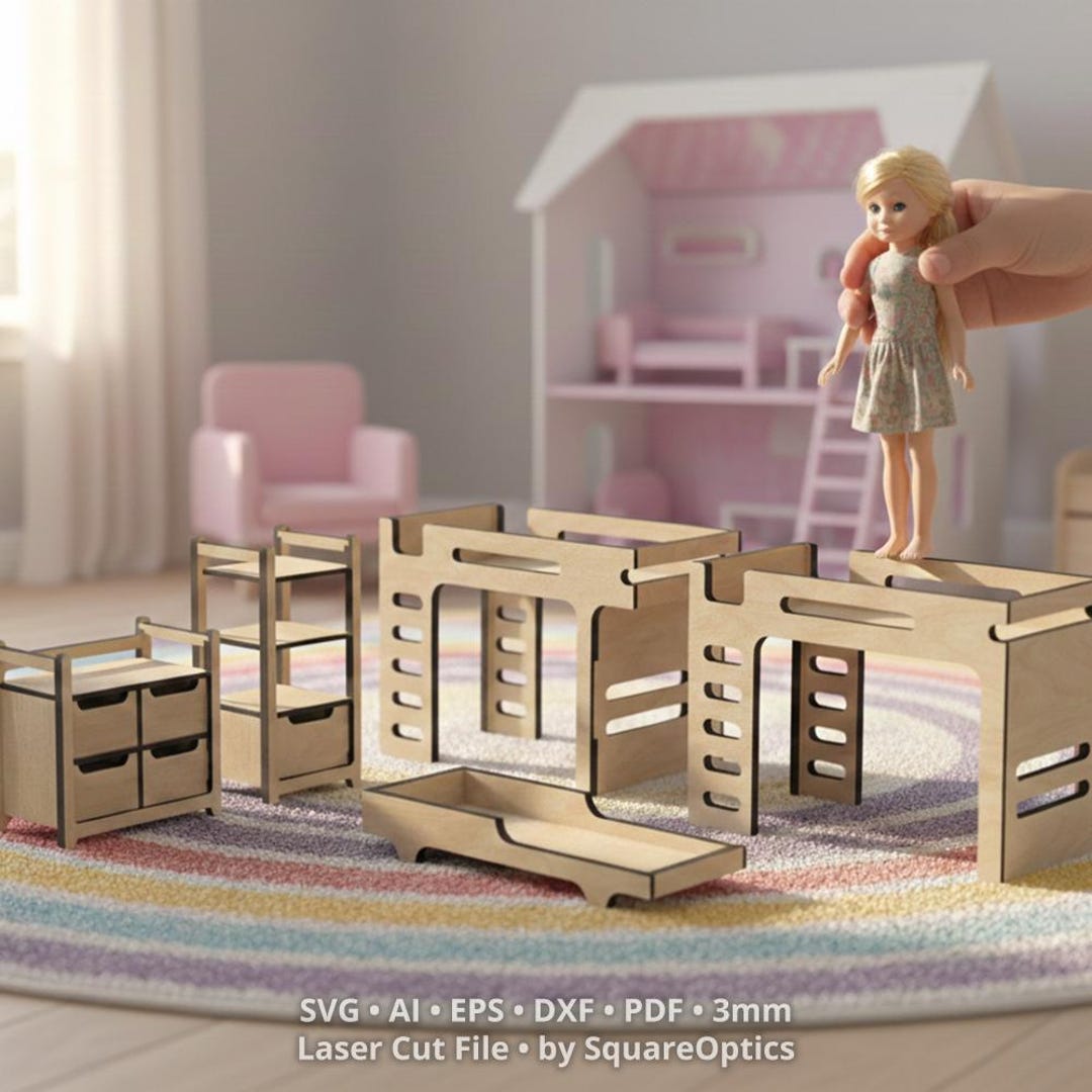 Modern Bunk Bed Dollhouse Furniture Set SVG - 1:12 Scale Kids Bedroom ...