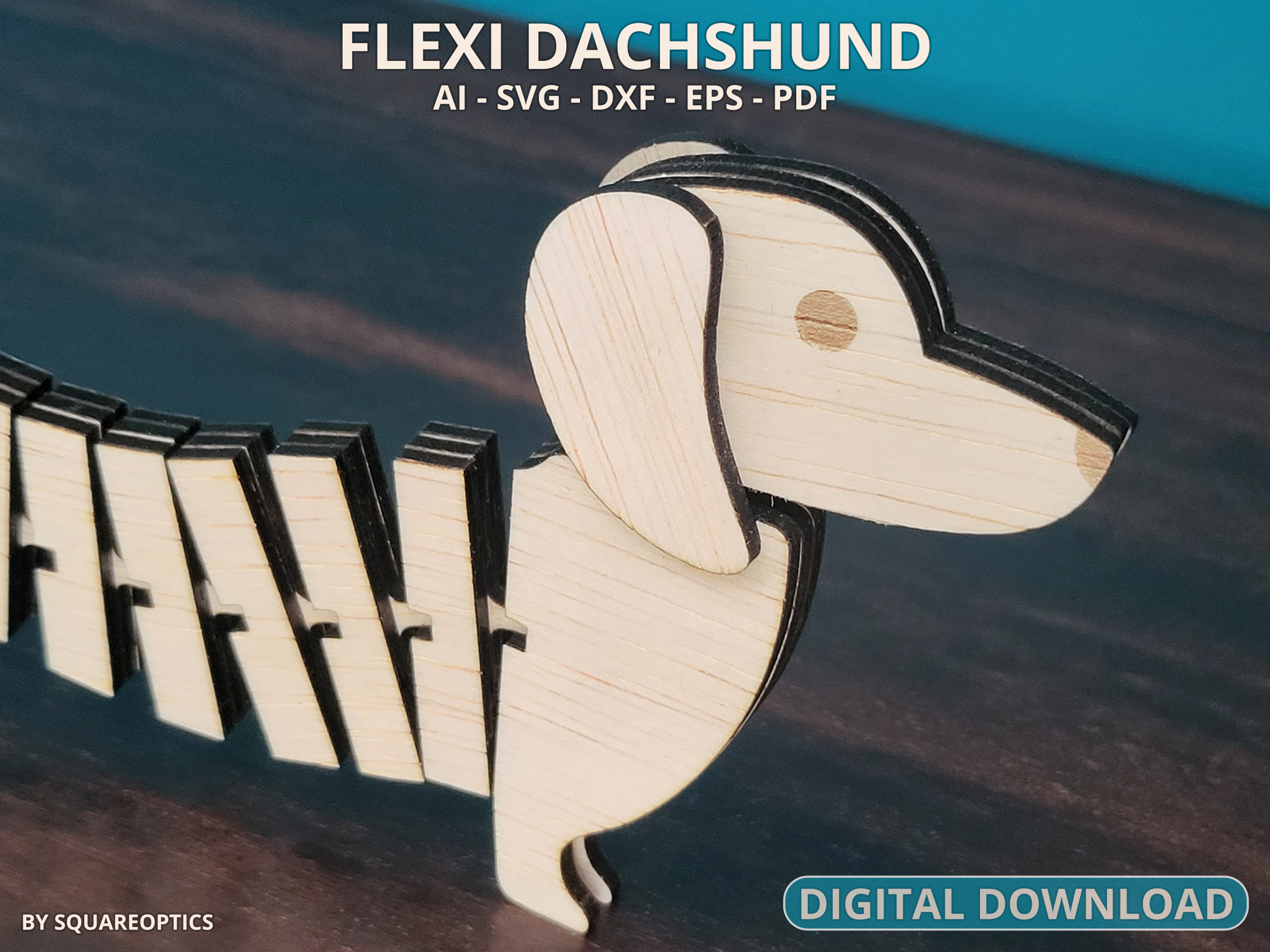 Flexible Dachshund Wiener Dog 3MM Flexi Fidget Toy Laser Cut File ...