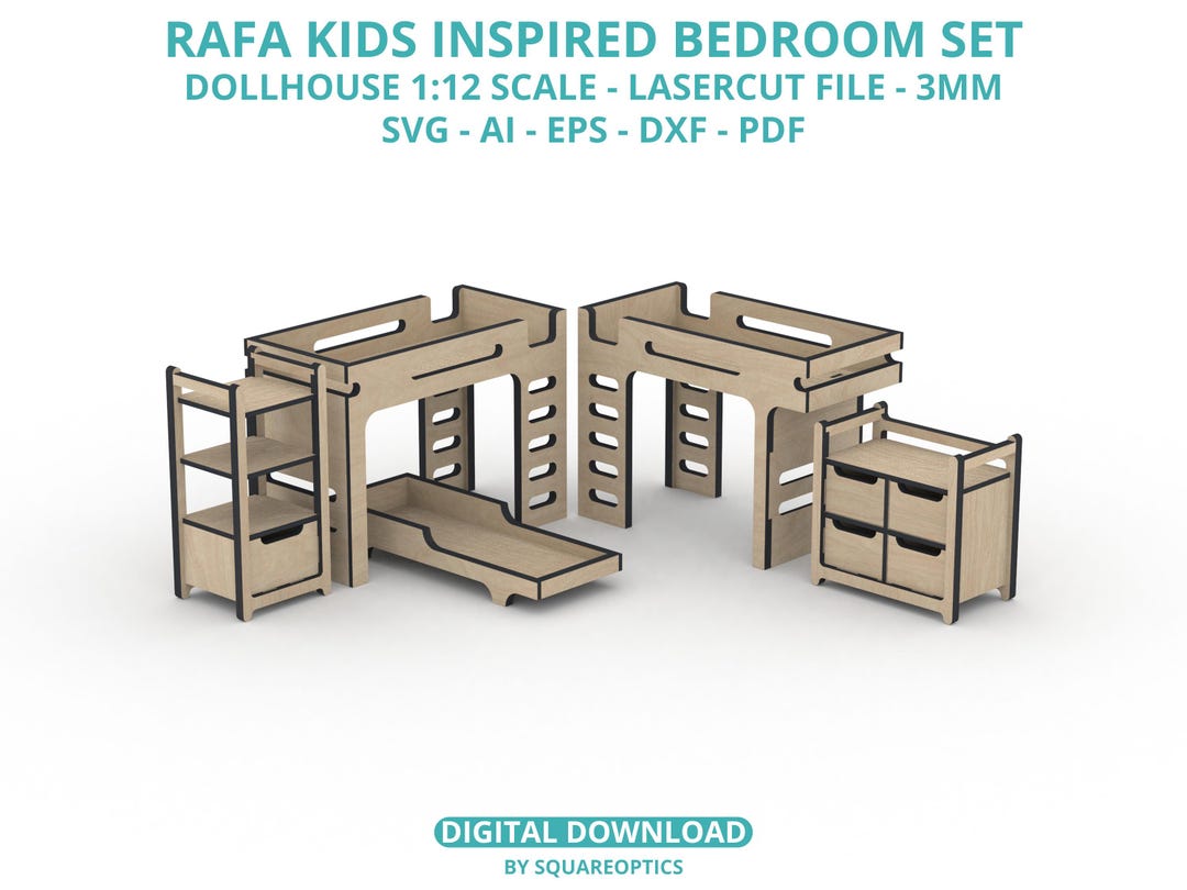 Miniature Rafa Kids Inspired Modern Bedroom 1:12 Scale 3MM Dollhouse ...