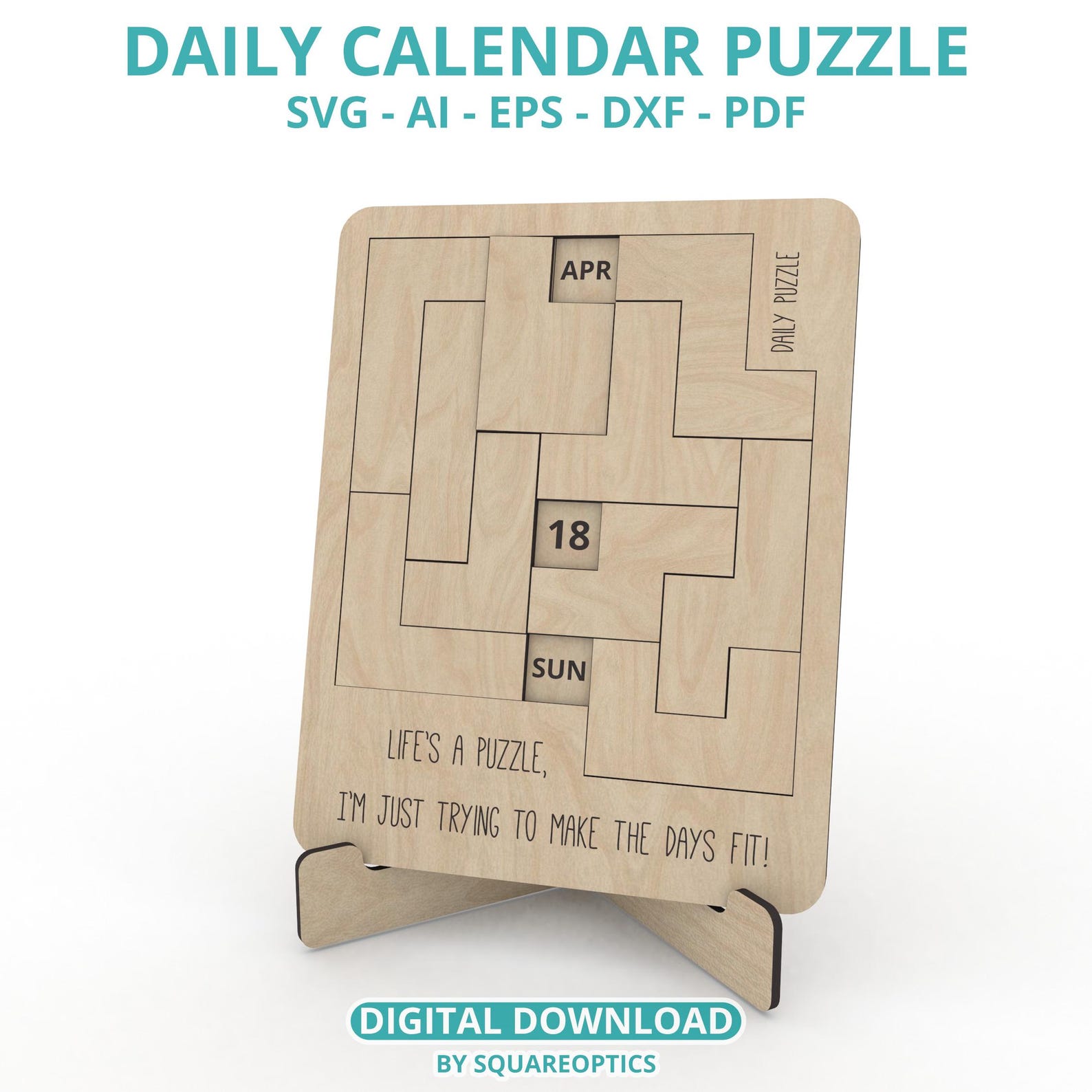 Daily Calendar Puzzle, Perpetual Designed Game, Laser Cut File SVG ...