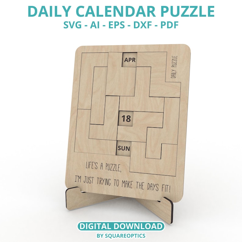 Daily Calendar Puzzle, Perpetual Designed Game, Laser Cut File SVG ...