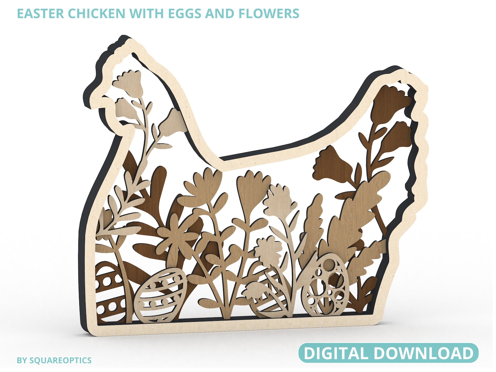 Easter Laser Cut File Chicken With Eggs and Flowers Multilayer SVG ...