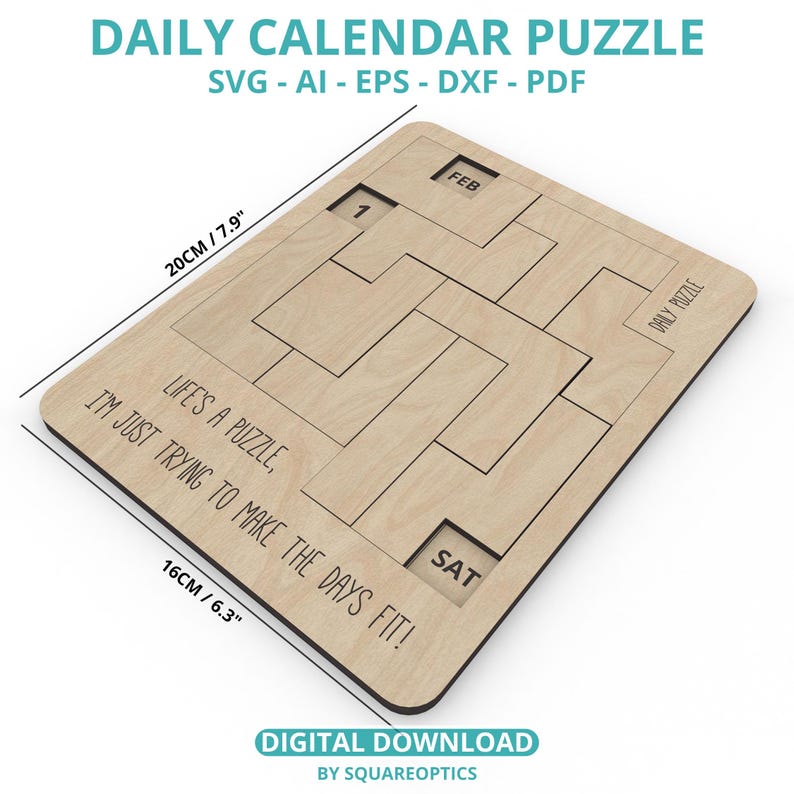 Daily Calendar Puzzle, Perpetual Designed Game, Laser Cut File SVG ...