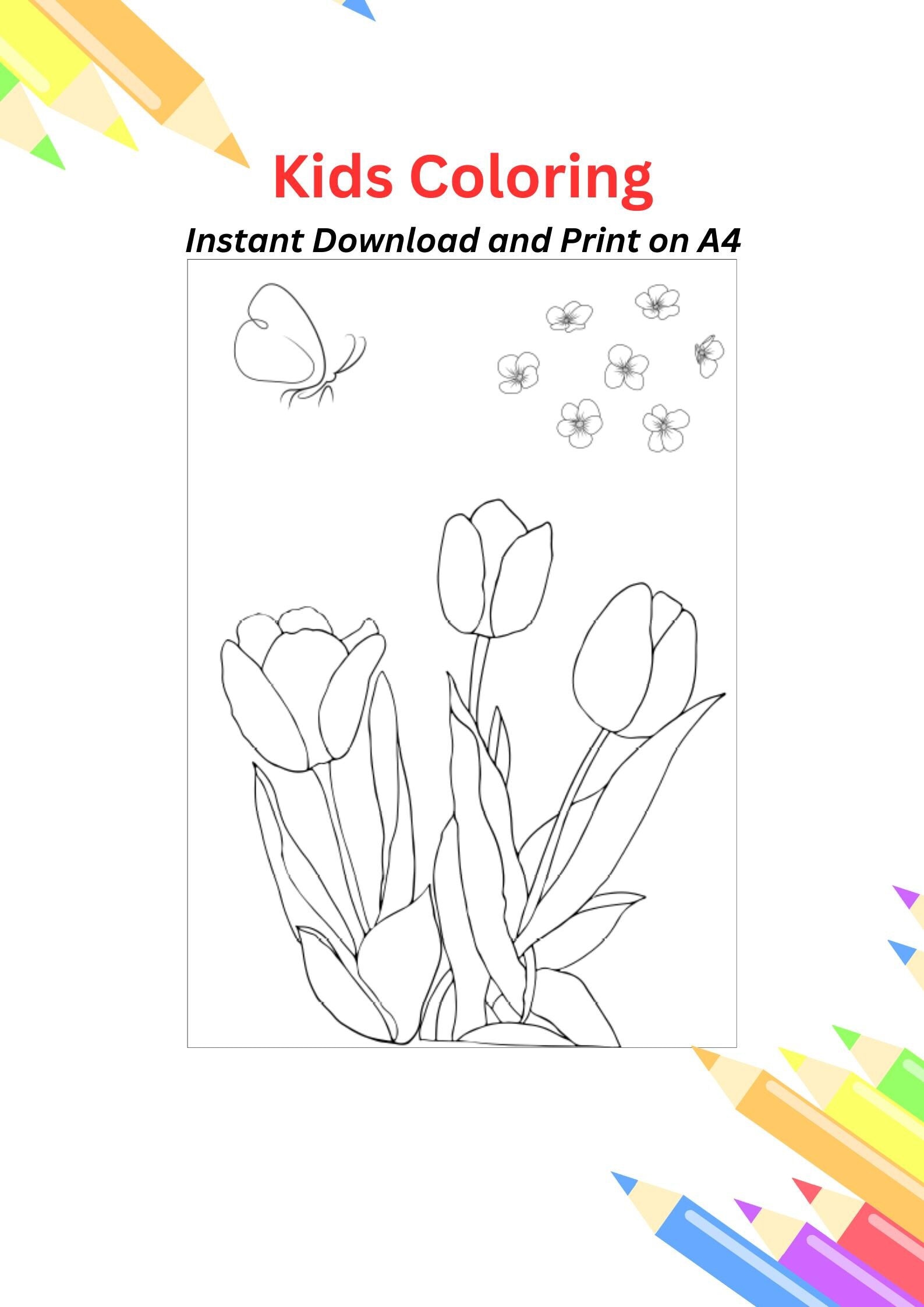 Printable Floral Coloring Sheet, Flower Butterfly Printable Color Sheet ...