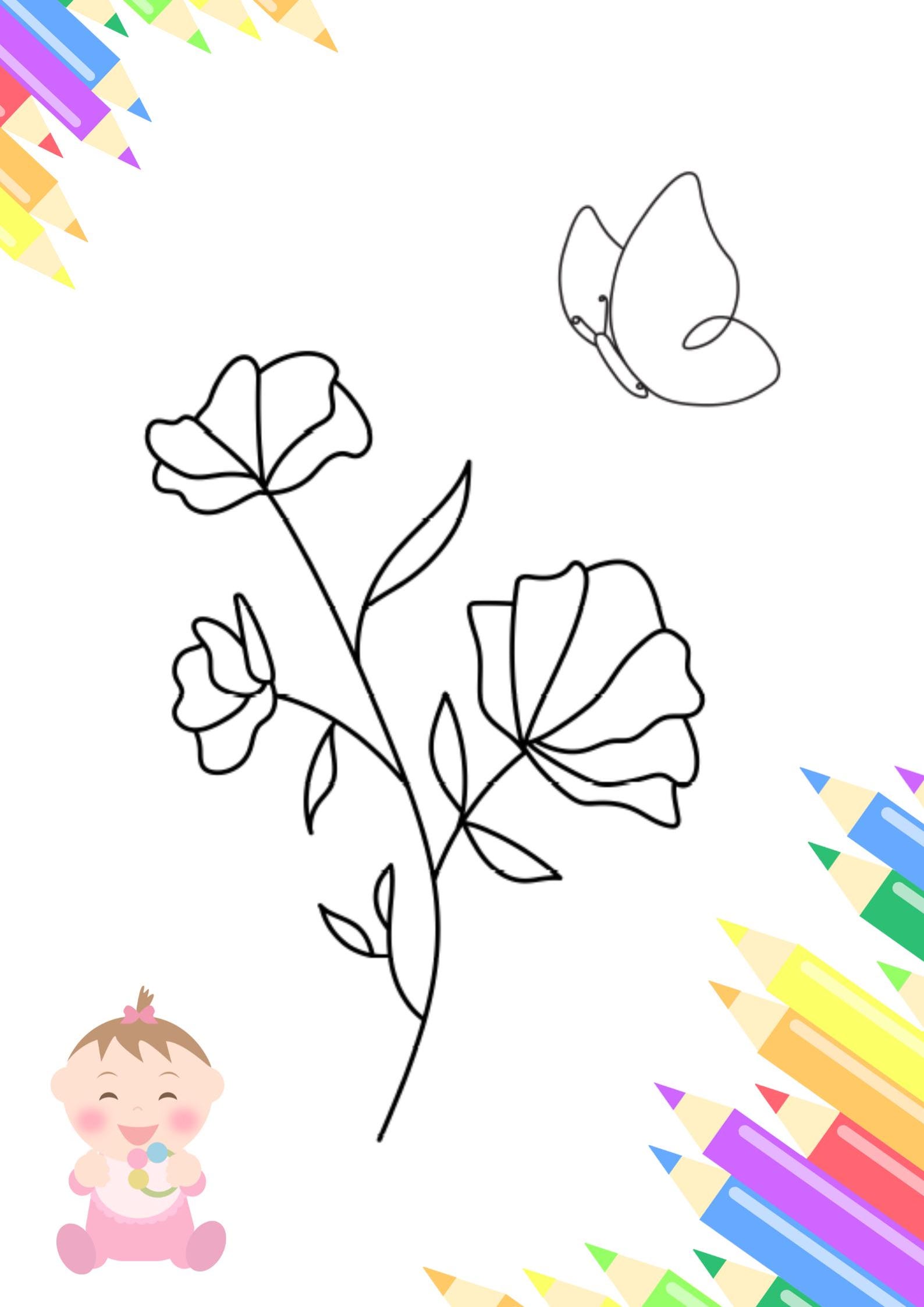 Printable Floral Coloring Sheet, Flower Printable Color Sheet ...