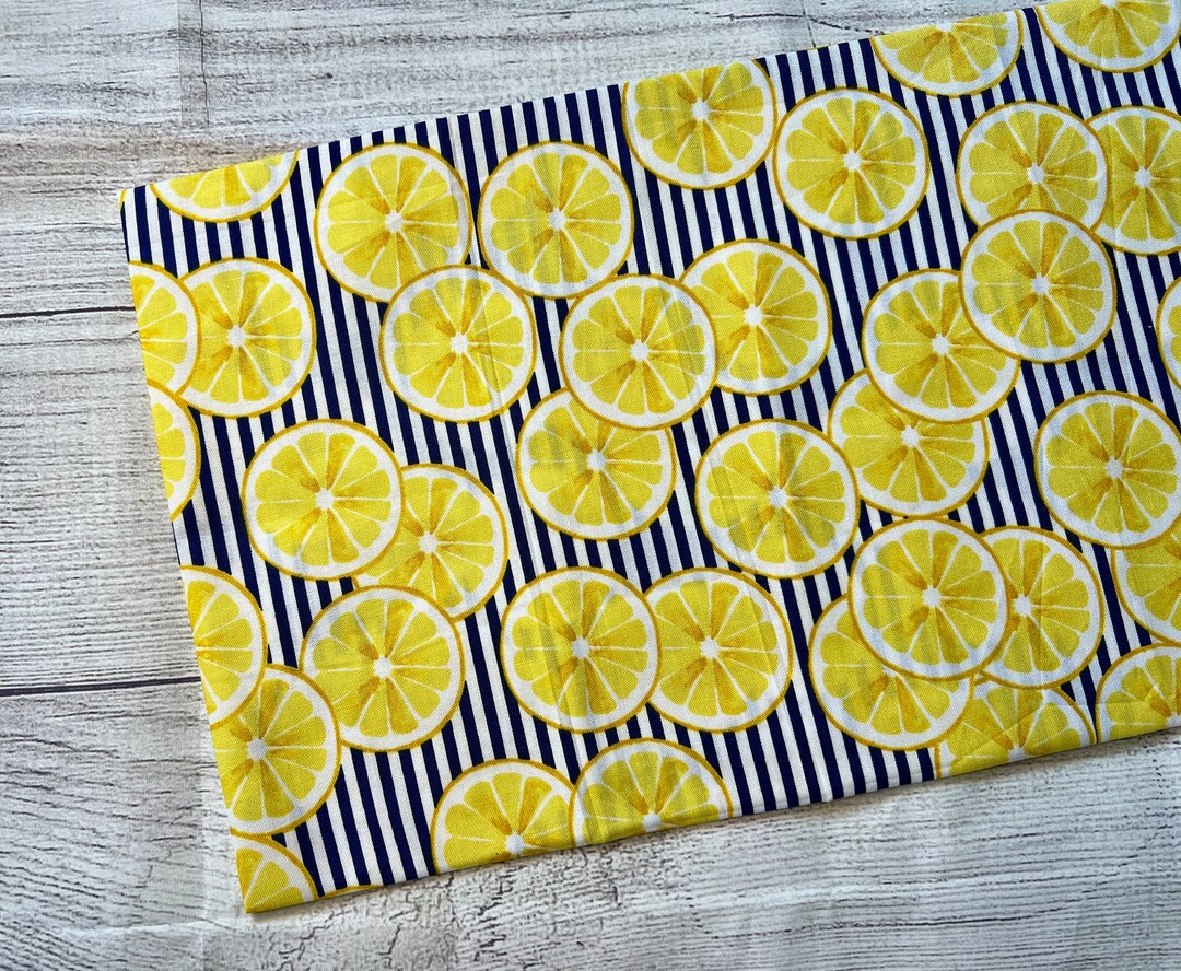 Striped Lemon Print Fabric: 100% Cotton Apparel, Quilting, Decor ...