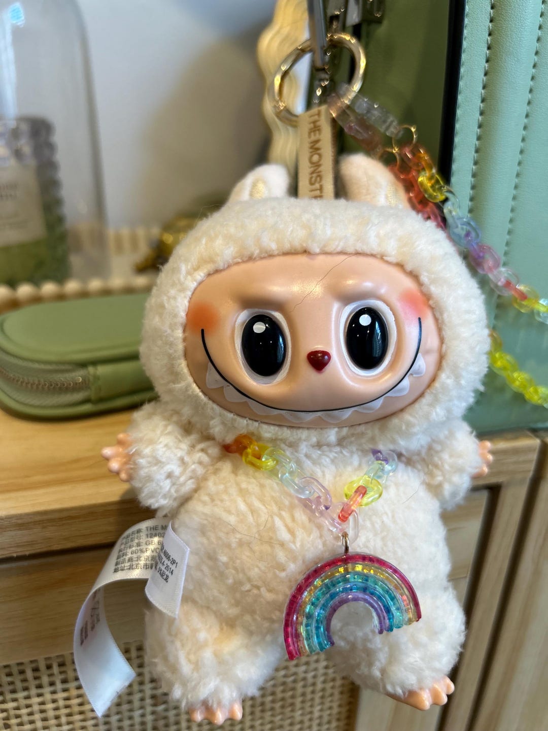 Labubu Purse Pal With Crystal Rainbow Chain, Multi Way Wear, Soymilk ...