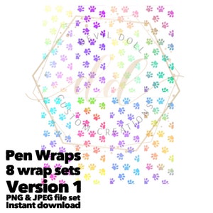 Pen Wraps Medium Colorful Paw Prints Designs Version 1. PNG and JPEG - Etsy