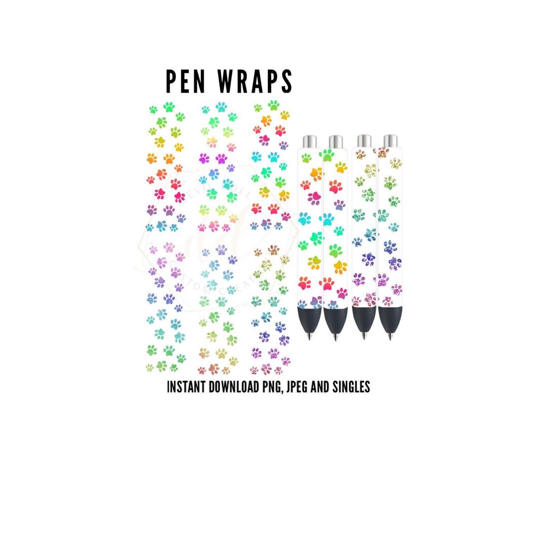 Pen Wraps Colorful Paw Prints Version 2, PNG, JPEG and Singles - Etsy