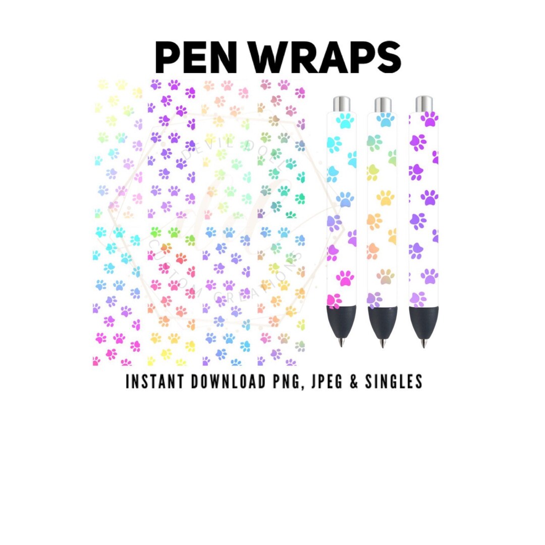 Pen Wraps Medium Colorful Paw Prints Designs Version 1. PNG and JPEG - Etsy