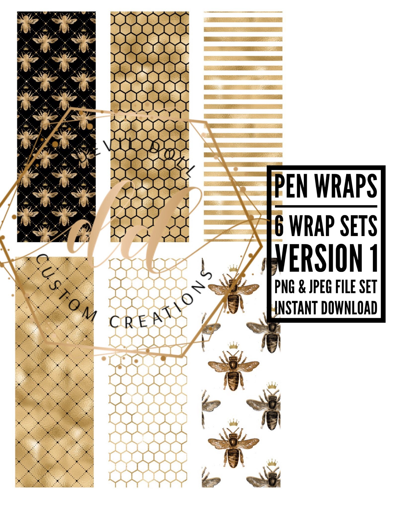 Pen Wraps Queen BEE designs version 1. PNG and JPEG | Etsy