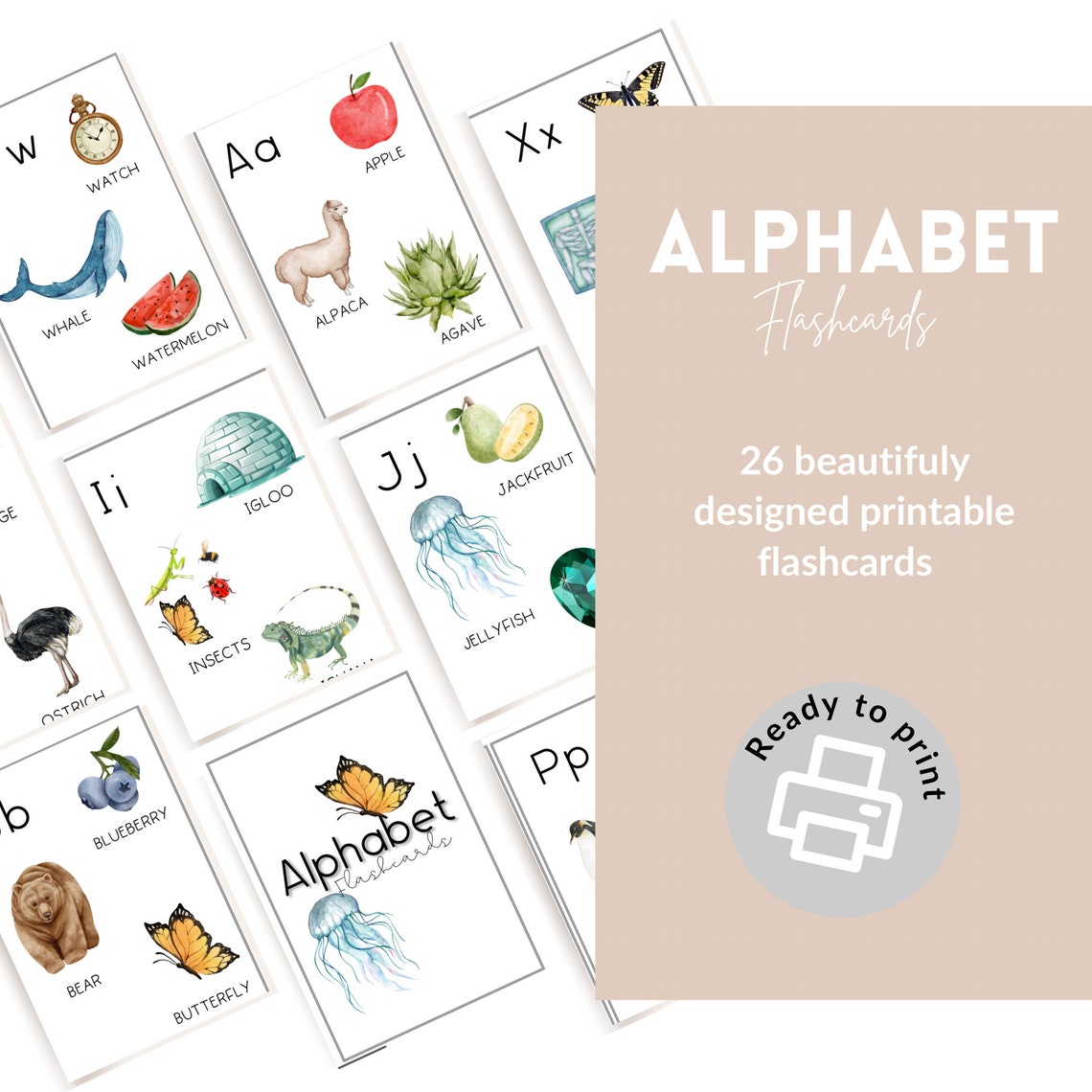 Alphabet Letters Flashcards SET Printable Flashcards - Etsy