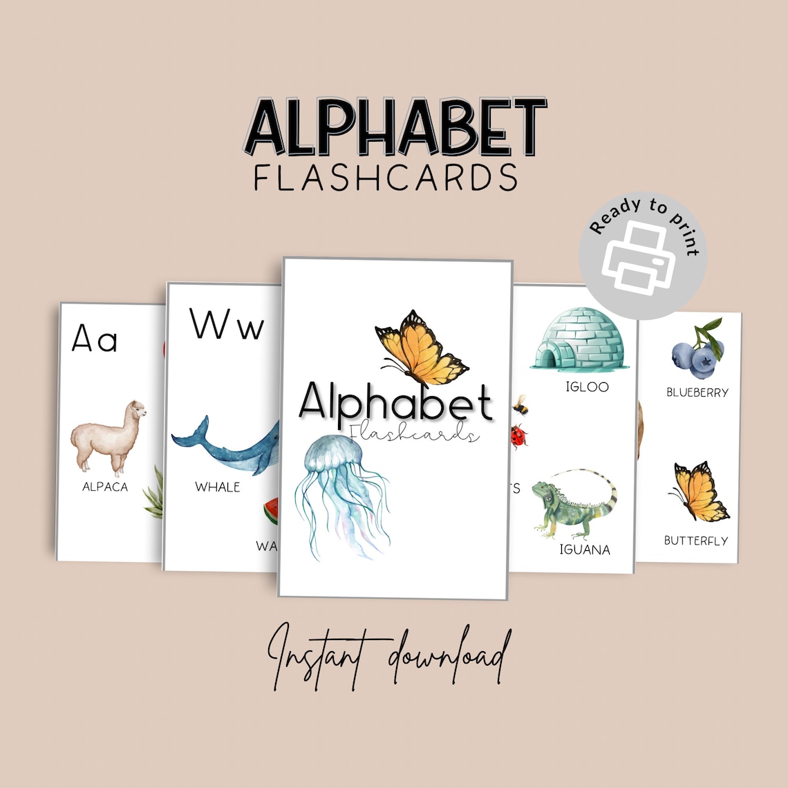 Alphabet Letters Flashcards SET Printable Flashcards - Etsy