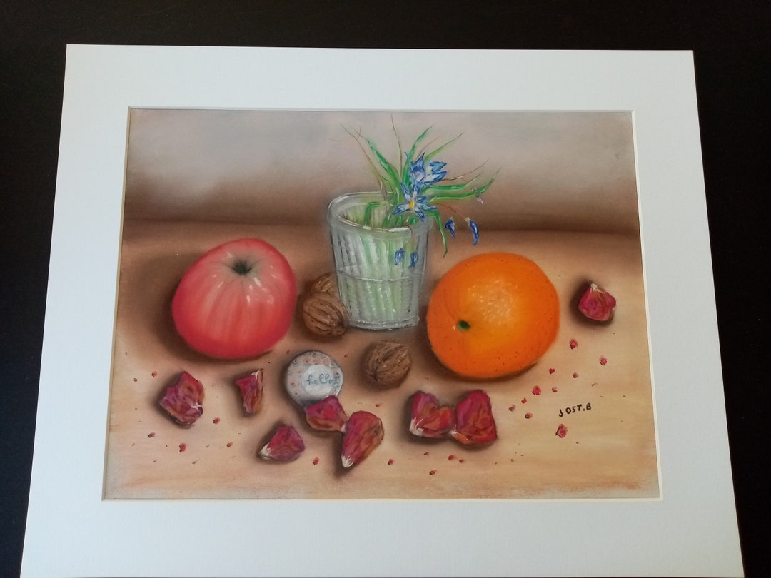 Opere d'arte originali in pastello su carta Pastelmat. Natura morta con ...