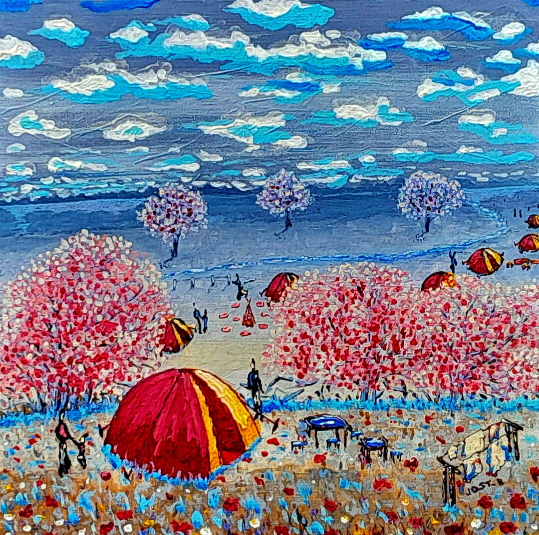 Modern Contemporary Wild Camping Scene Acrylic Painting on Canvas . - Etsy